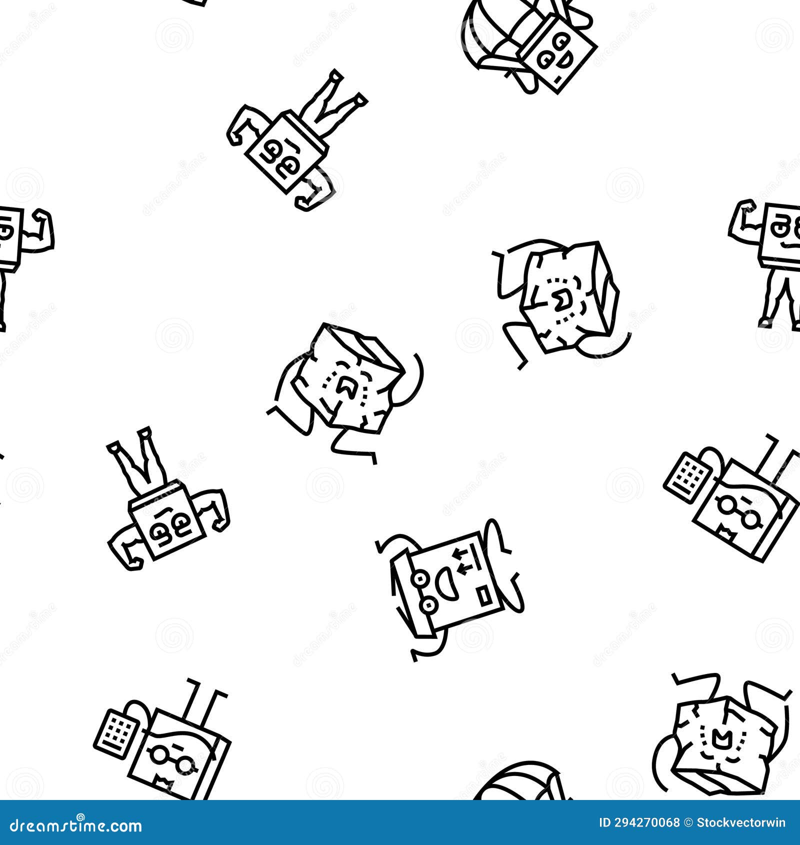 Cardboard Character Box Package Vector Seamless Pattern Stock Vector ...