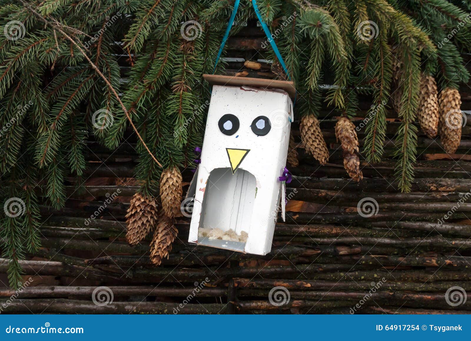 Cardboard Feeder for Birds Made with Kids Stock Photo - Image of cone ...