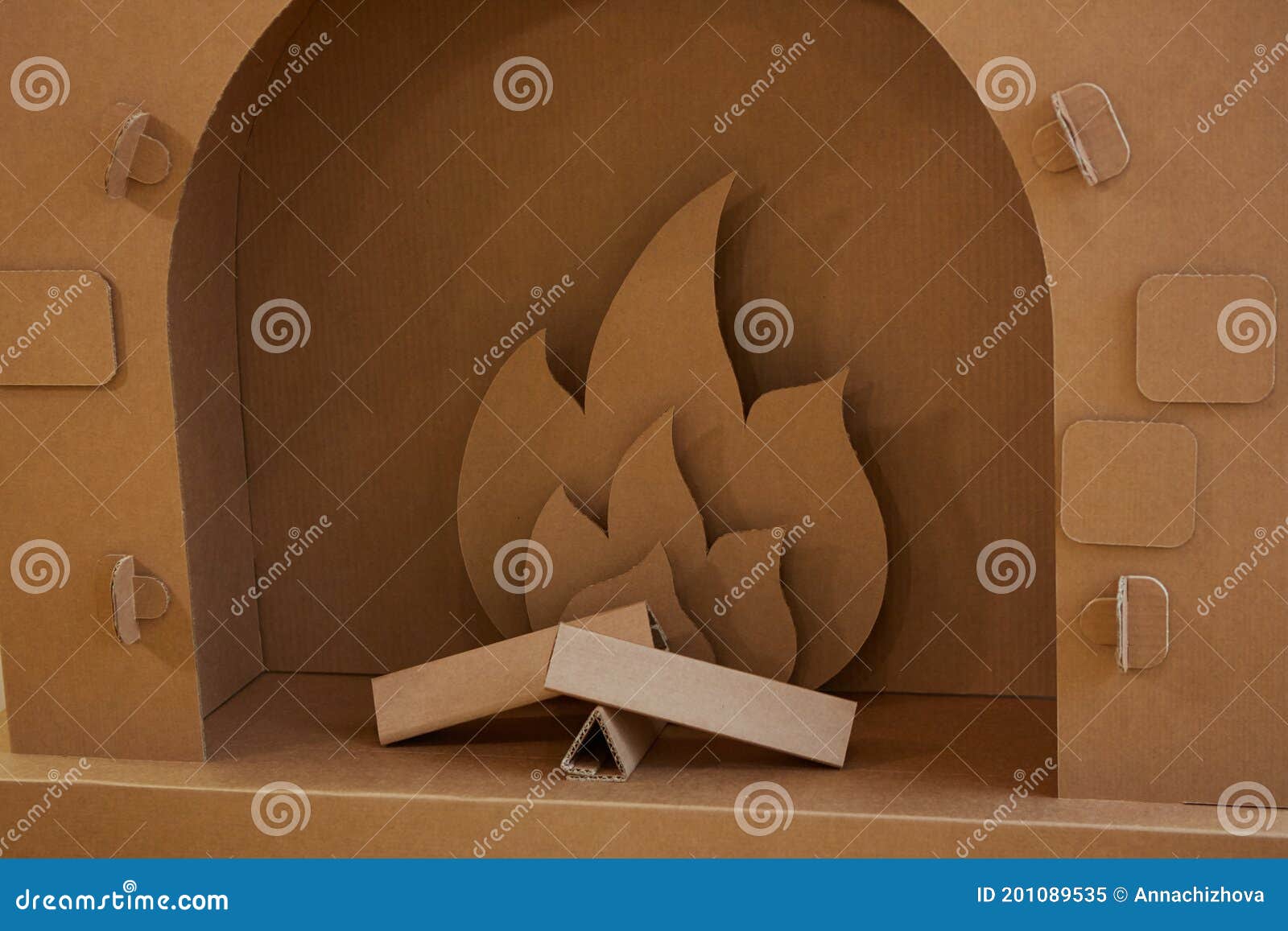 Cardboard Fireplace. Closeup of Firewood Burning in Fire Stock Image ...