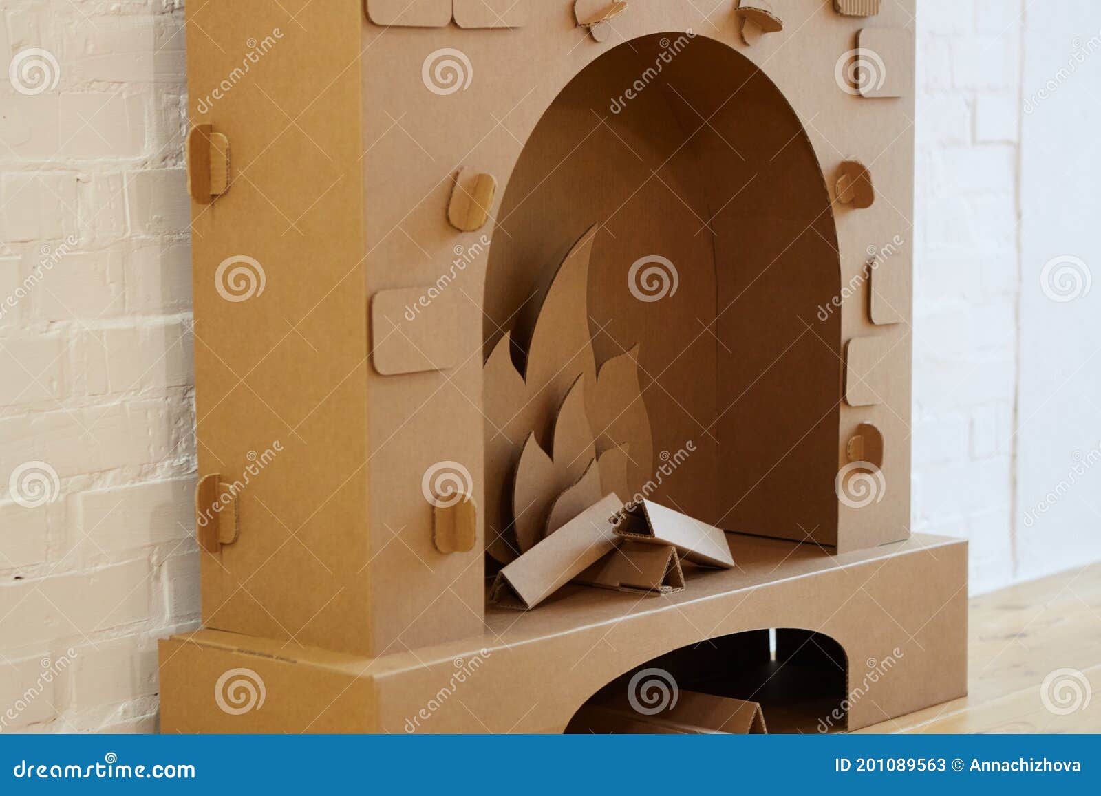 Cardboard Fireplace. Closeup of Firewood Burning in Fire Stock Image ...