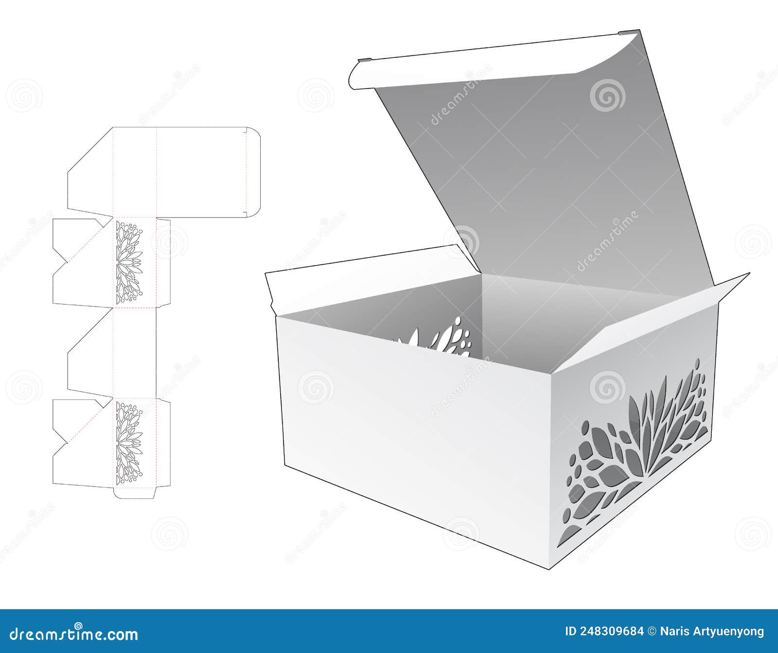 Cardboard Flap Box with Stenciled Die Cut Template and 3D Mockup Stock ...