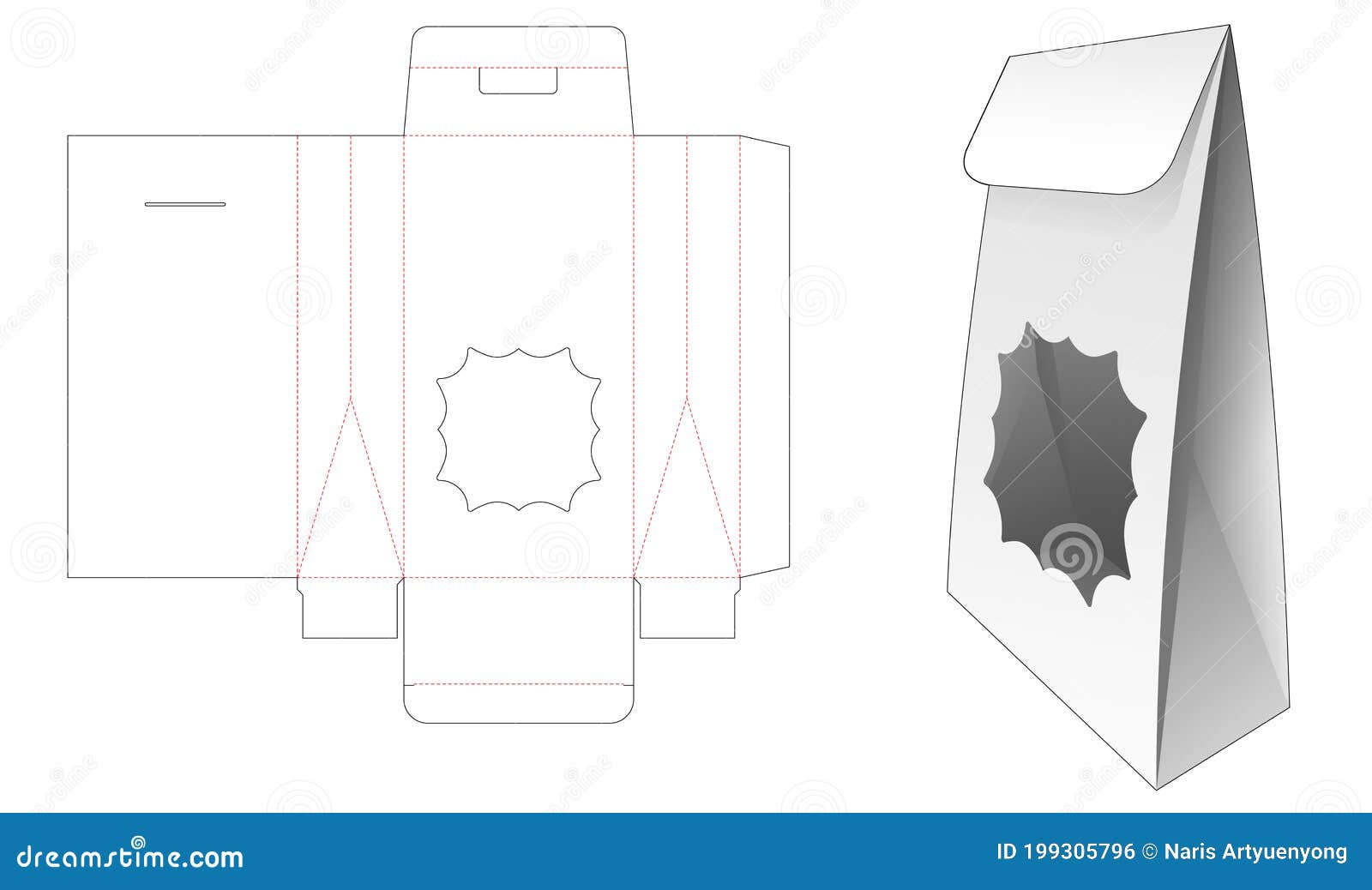 Cardboard Flip Bag with Multi-point Star Window Die Cut Template Stock ...