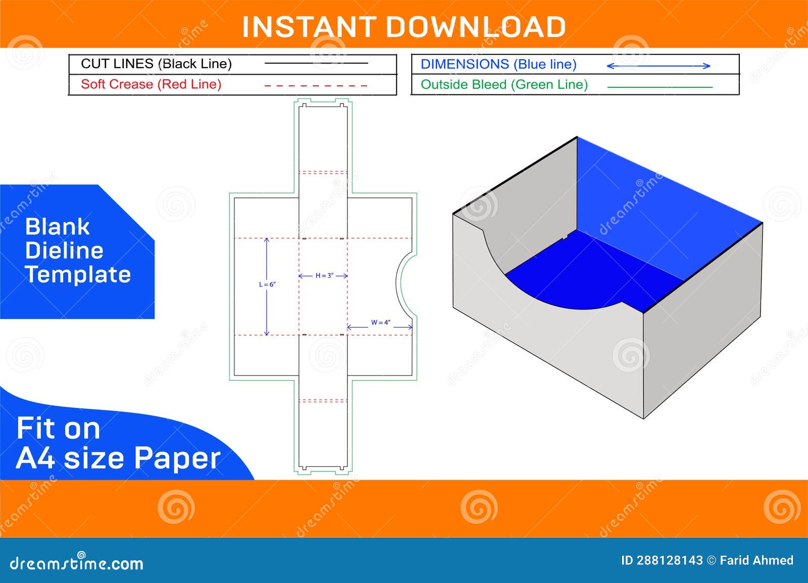 Cardboard Folding Tray Box Dieline Template And 3D Render File Box ...
