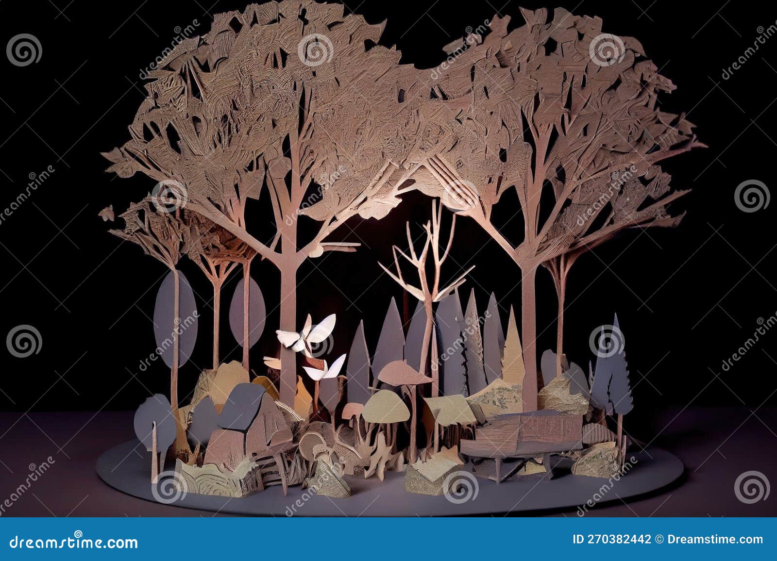 Cardboard Forest on a Black Background. Paper Craft Stock Photo - Image ...