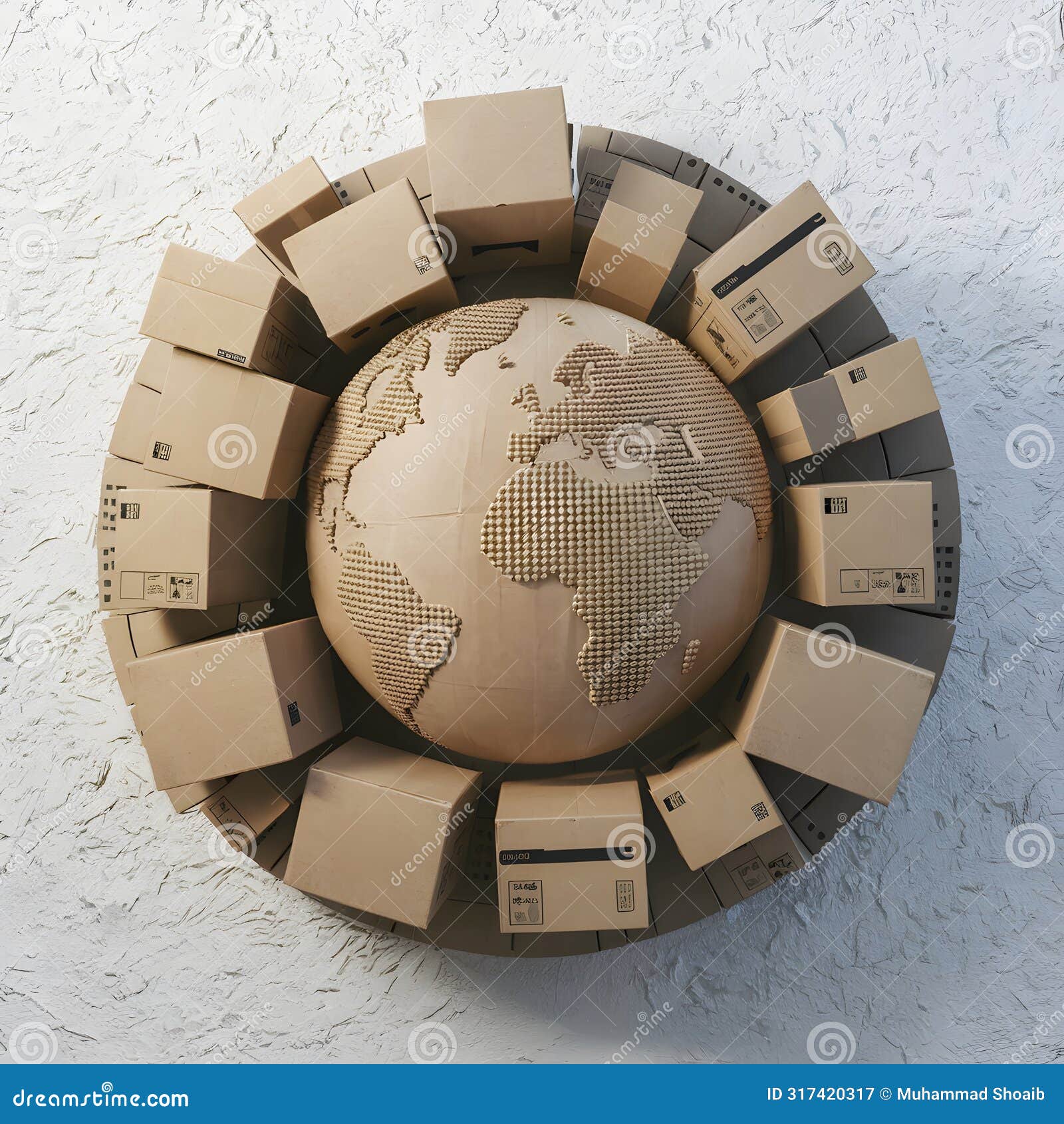 Cardboard Globe with Boxes, Representing Global Connections or ...