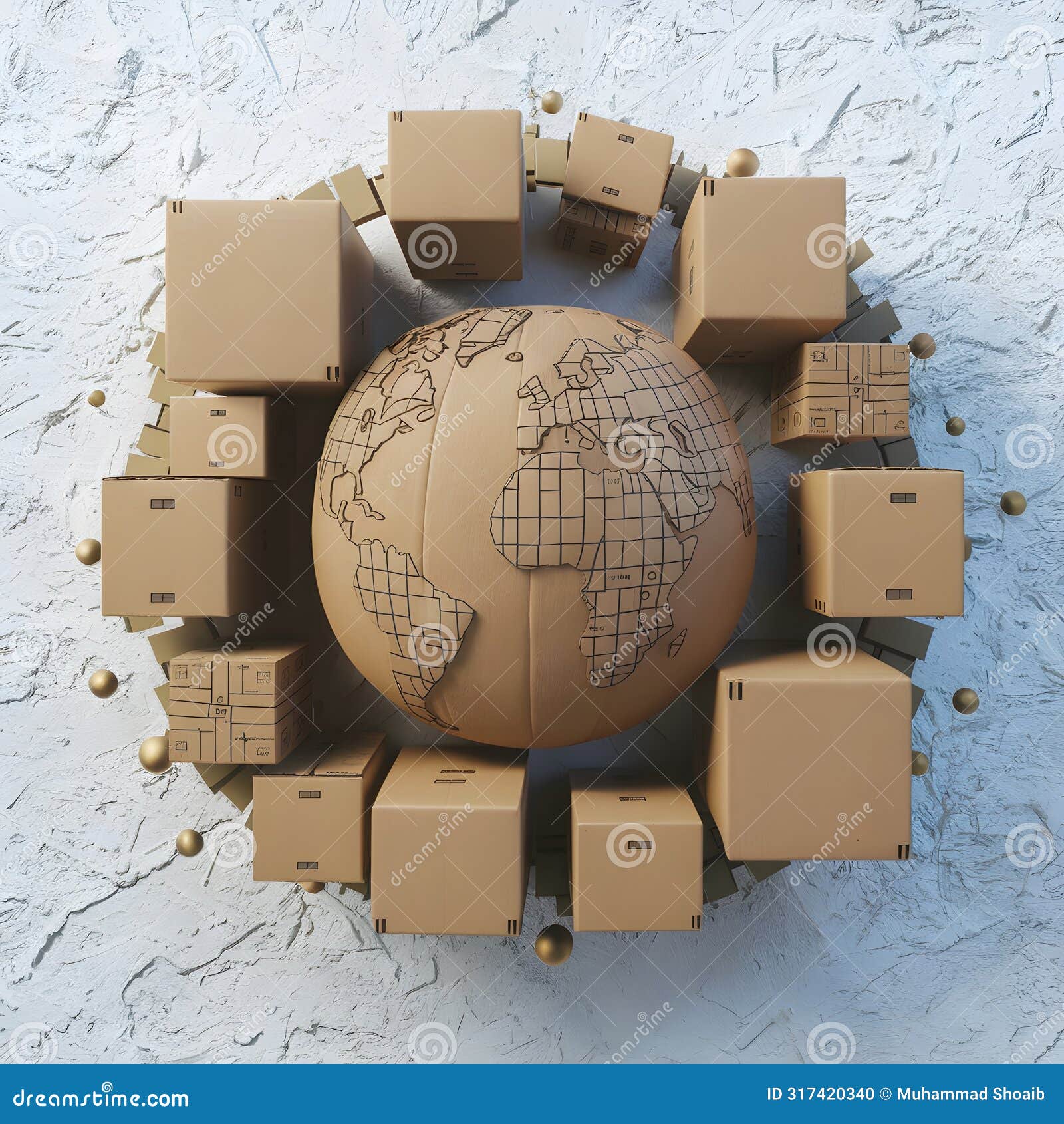 Cardboard Globe With Boxes, Representing Global Connections Or ...