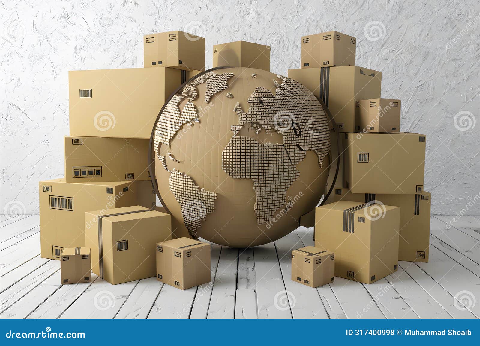 Cardboard Globe with Boxes, Representing Global Connections or ...