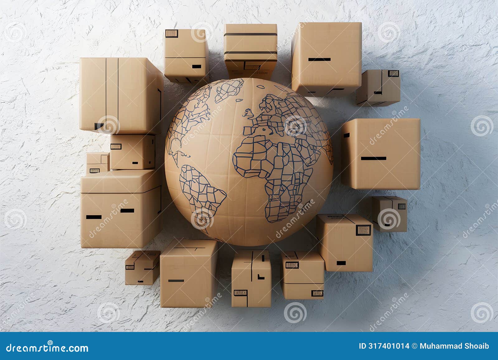 Cardboard Globe With Boxes, Representing Global Connections Or ...