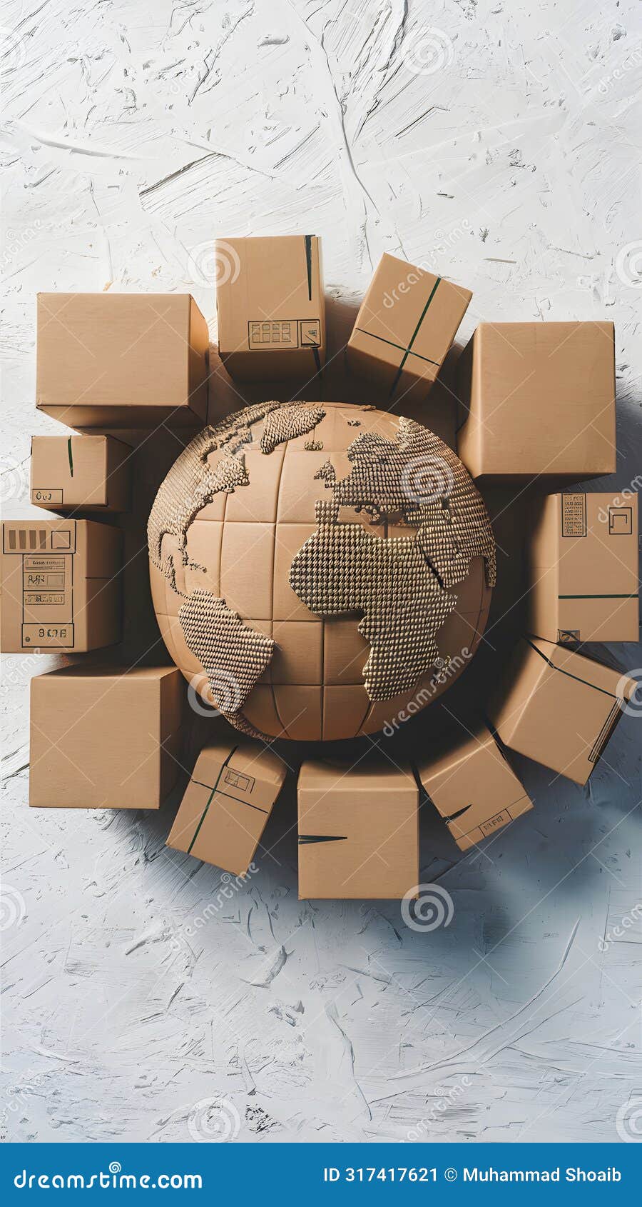 Cardboard Globe with Boxes, Representing Global Connections or ...