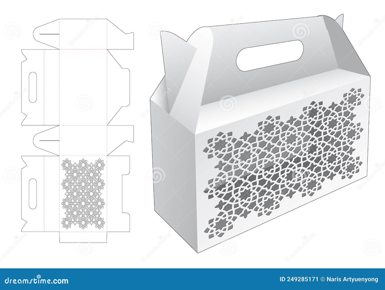 Cardboard Handle Box with Stenciled Pattern Die Cut Template and 3D ...