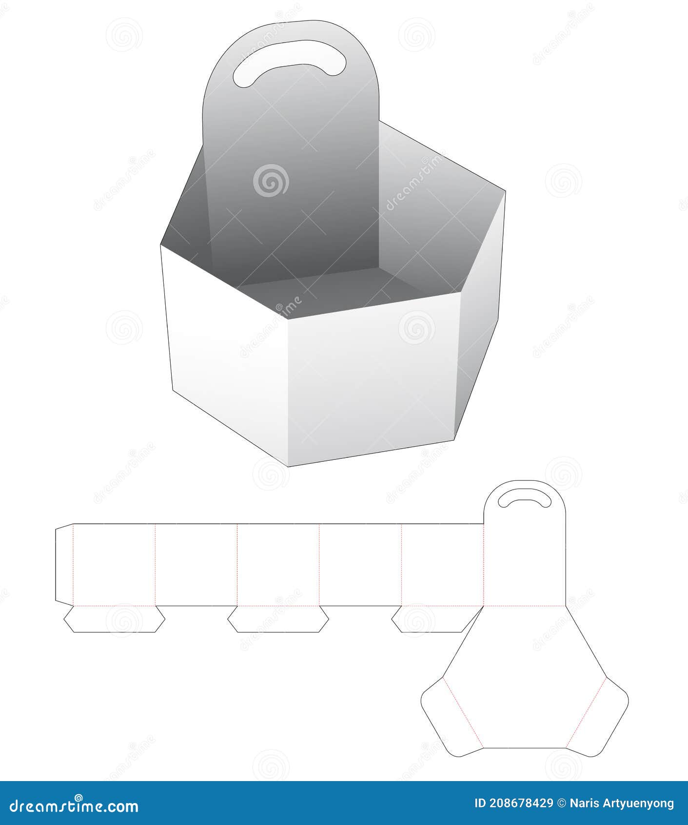 Cardboard Handle Hexagonal Tray Die Cut Template Stock Vector ...
