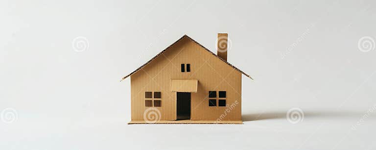 Cardboard House Model on White Background, Architectural Concept Stock ...