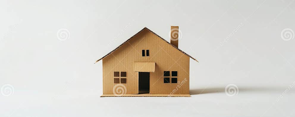 Cardboard House Model on White Background, Architectural Concept Stock ...