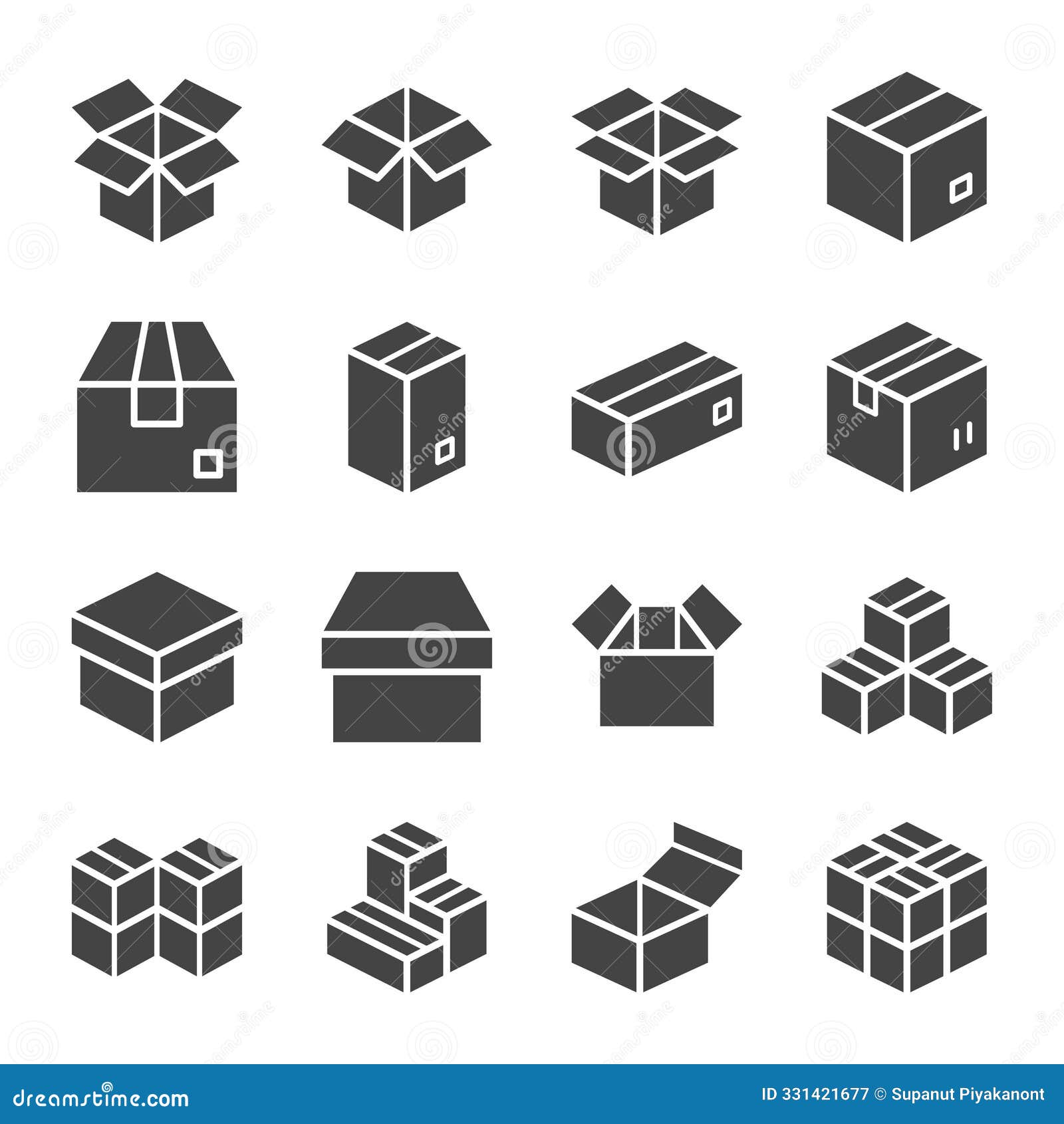 Cardboard and Parcel Solid Icon Set Stock Illustration - Illustration ...