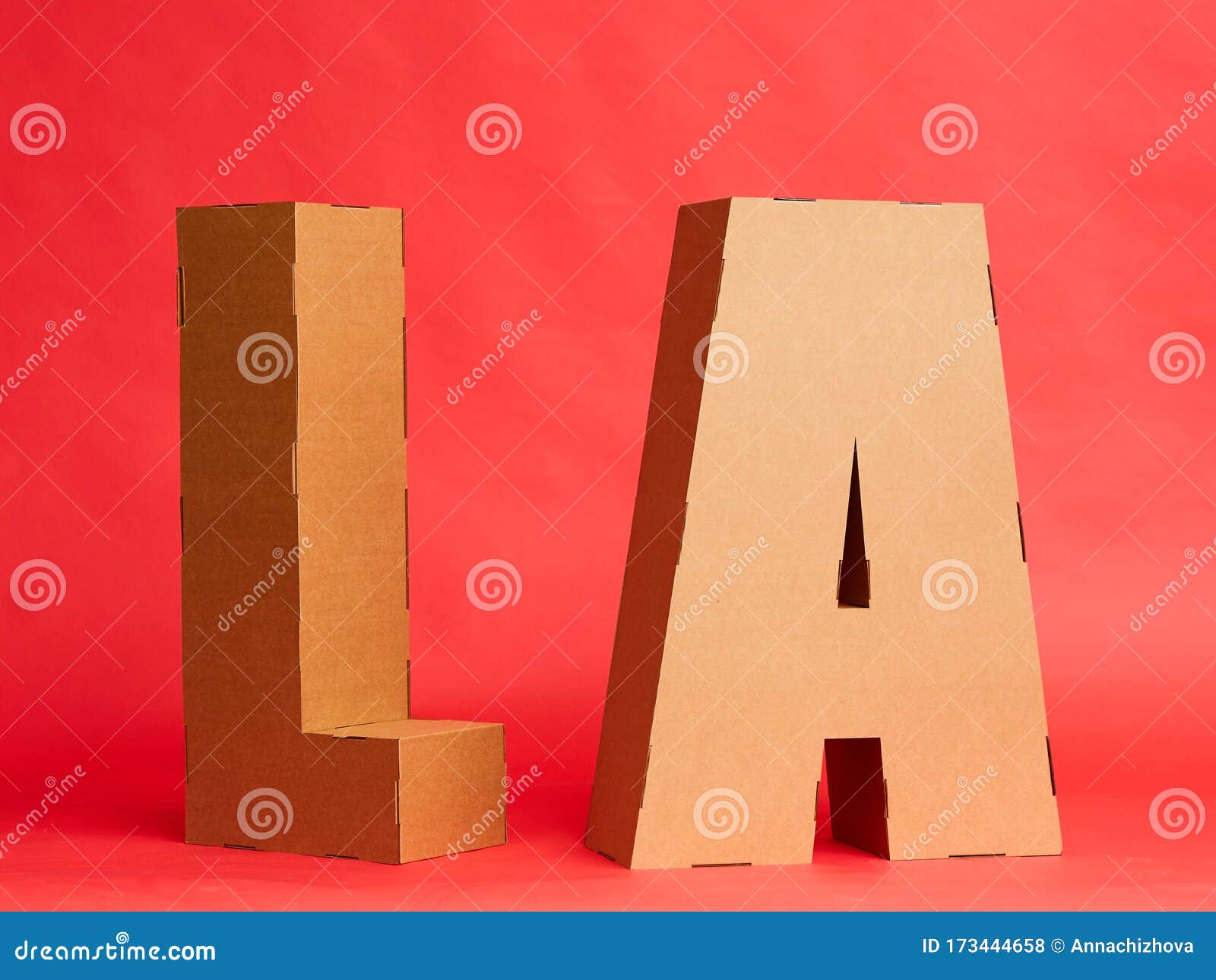 From Cardboard Large Brown Letters, the Word LA is Composed Stock Photo ...