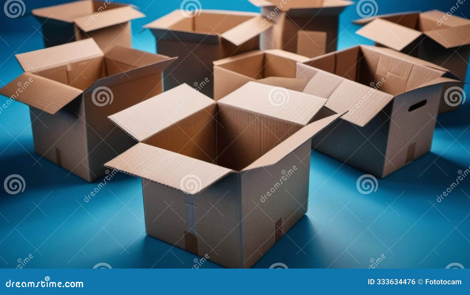 Cardboard Moving Boxes on Blue Background, Ai Generated, Ai Stock ...