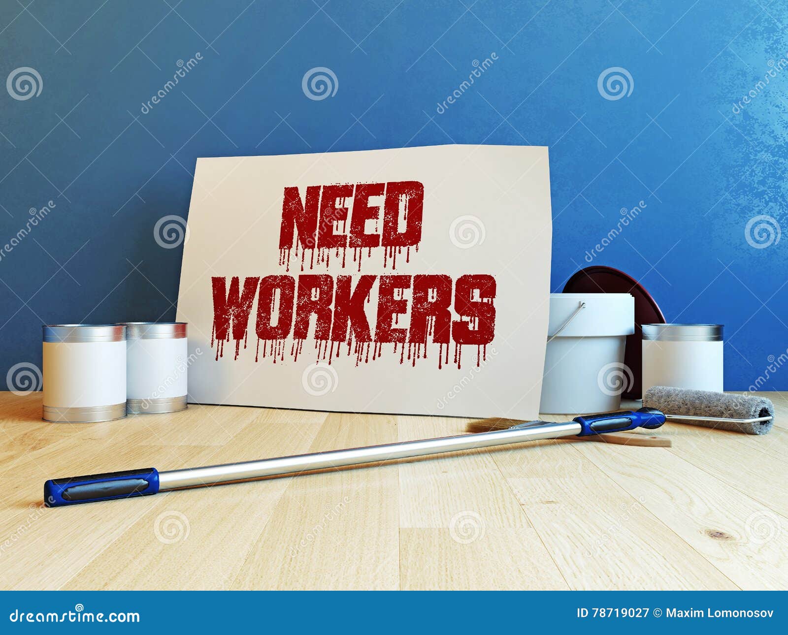 Cardboard with Need Workers Notice Isolated on White Background 3d ...