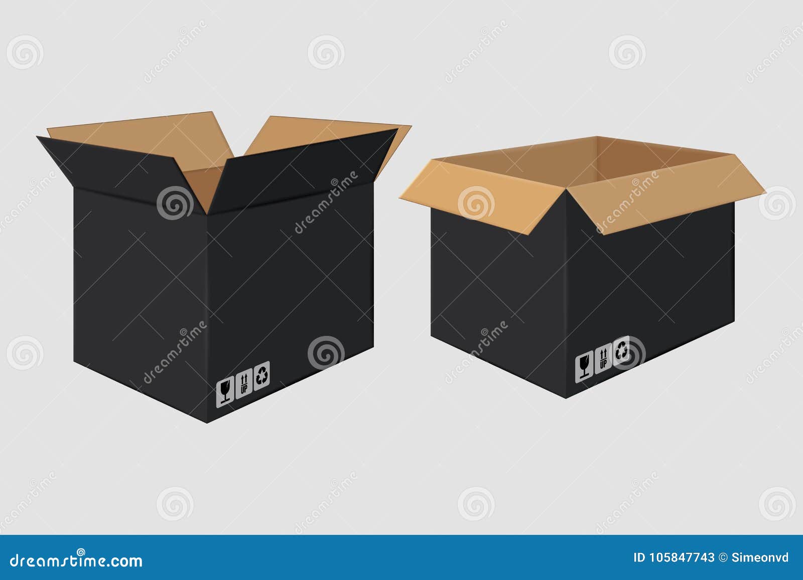 Cardboard Open Black Box. Side View Stock Vector - Illustration of ...