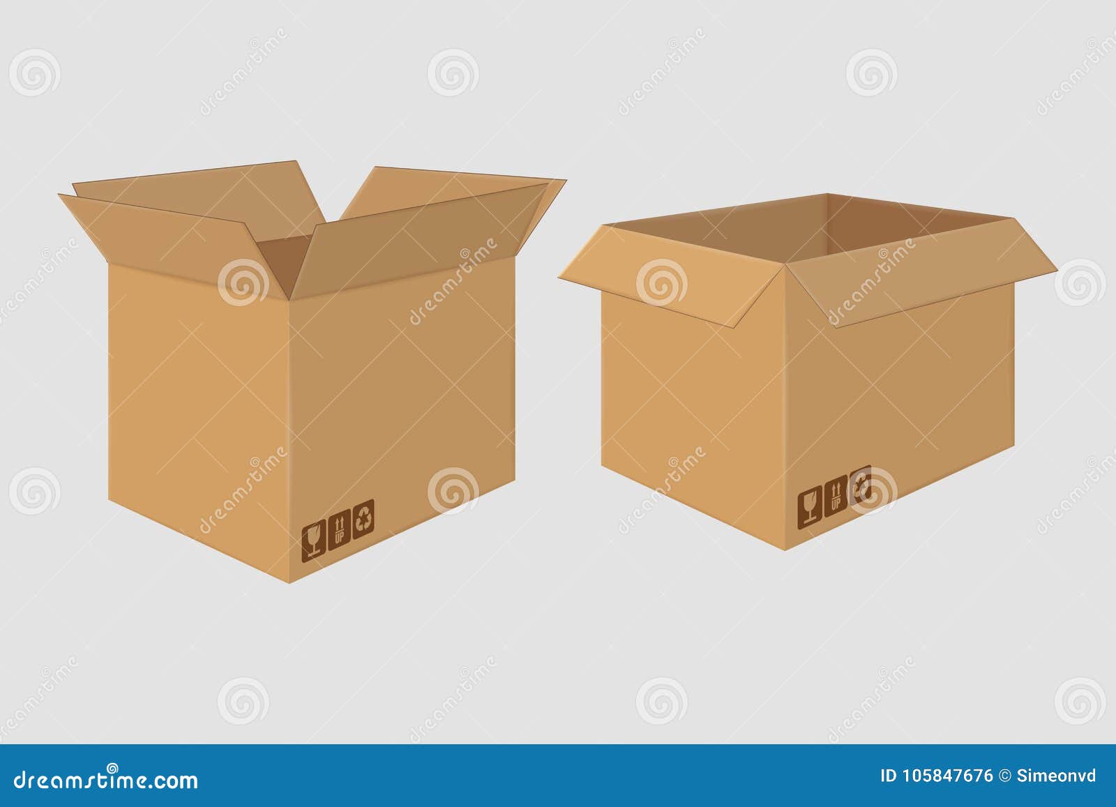 Cardboard Open Box. Side View Stock Vector - Illustration of cardboard ...