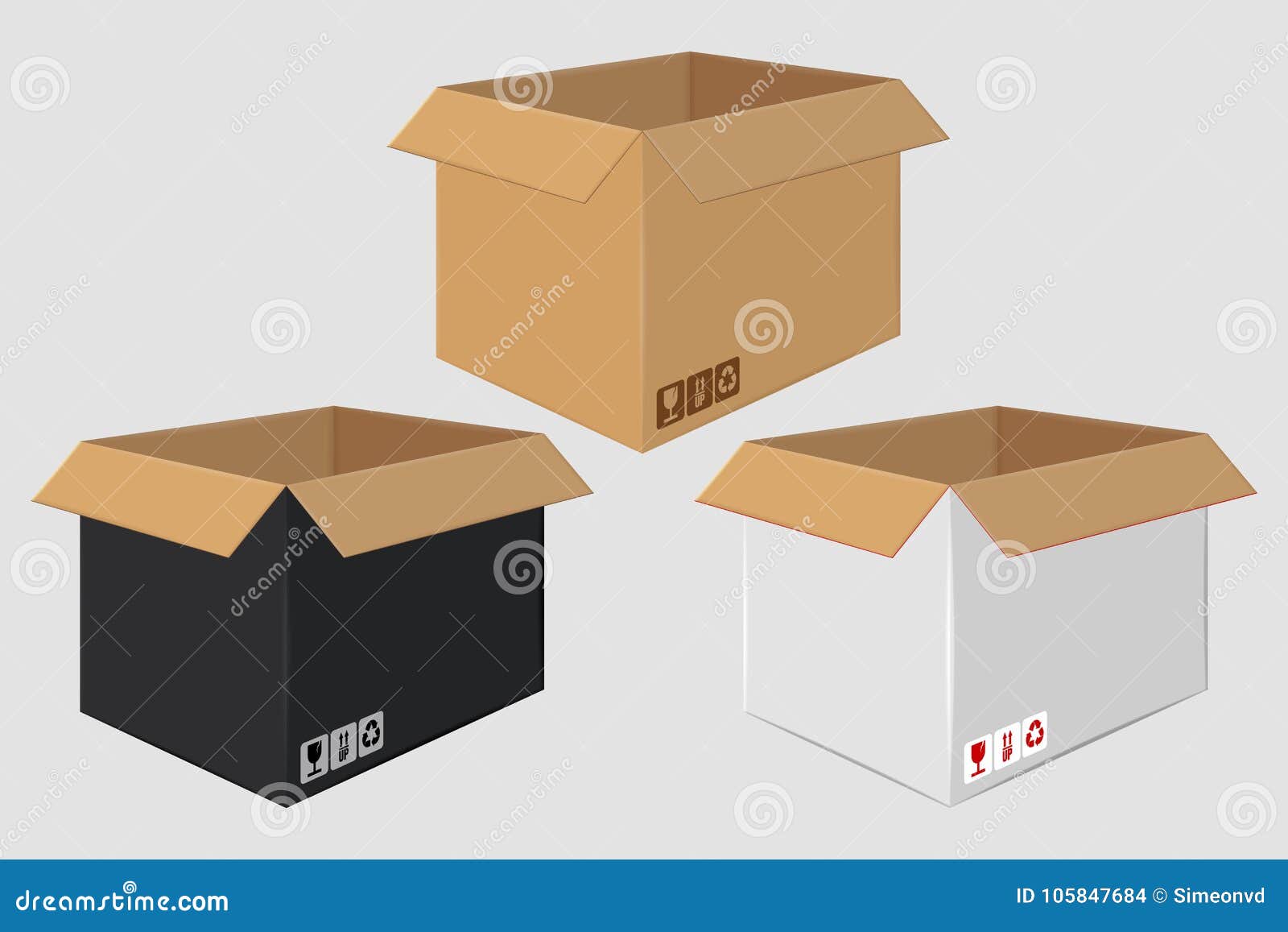 Cardboard Open Box. Side View Stock Vector - Illustration of packaging ...