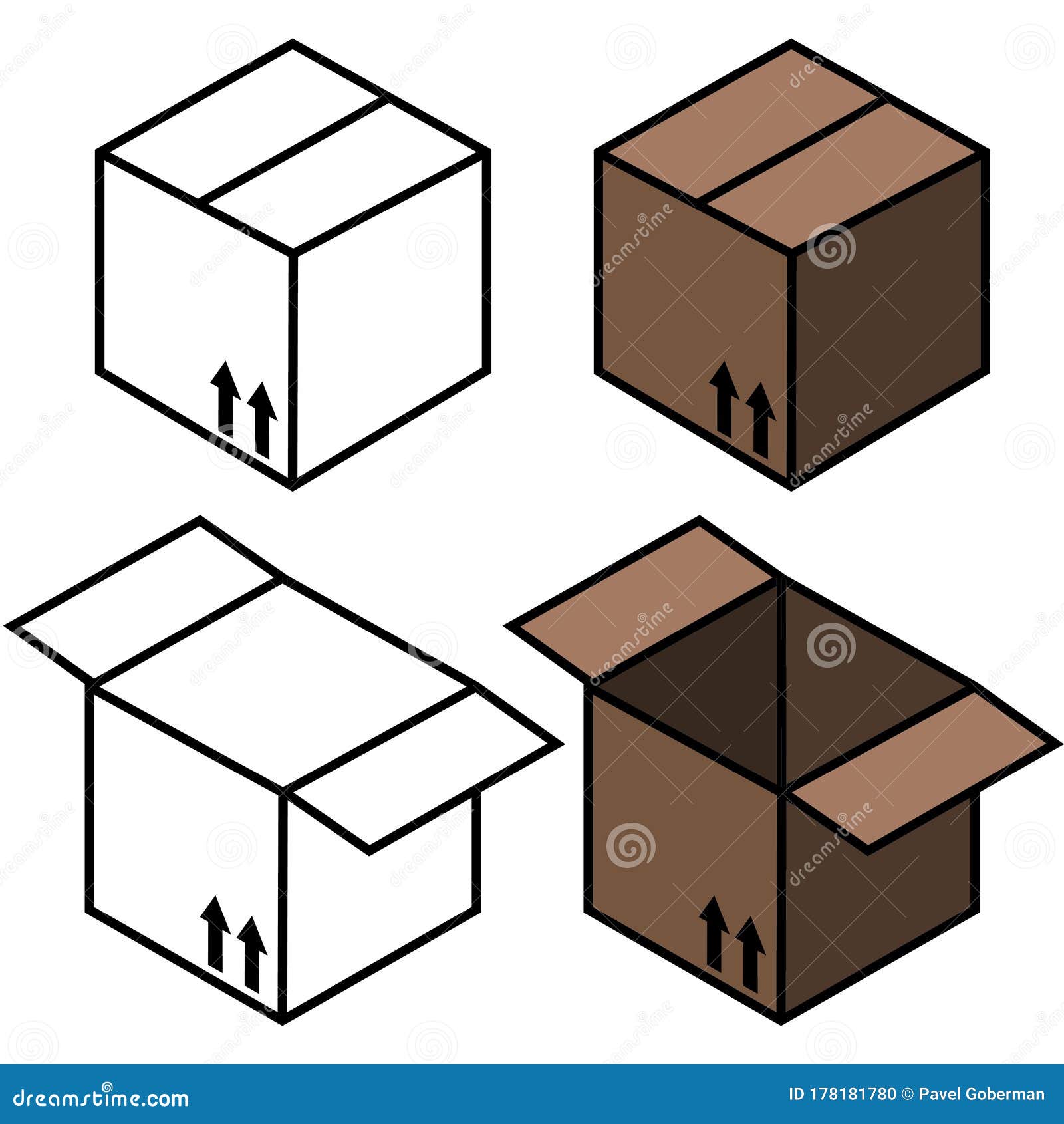 Cardboard Open and Closed Brown Box, Icon, Icon, Vector Stock ...