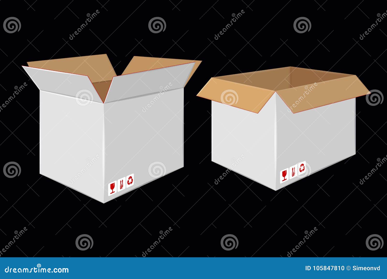 Cardboard Open White Box. Side View Stock Vector - Illustration of ...