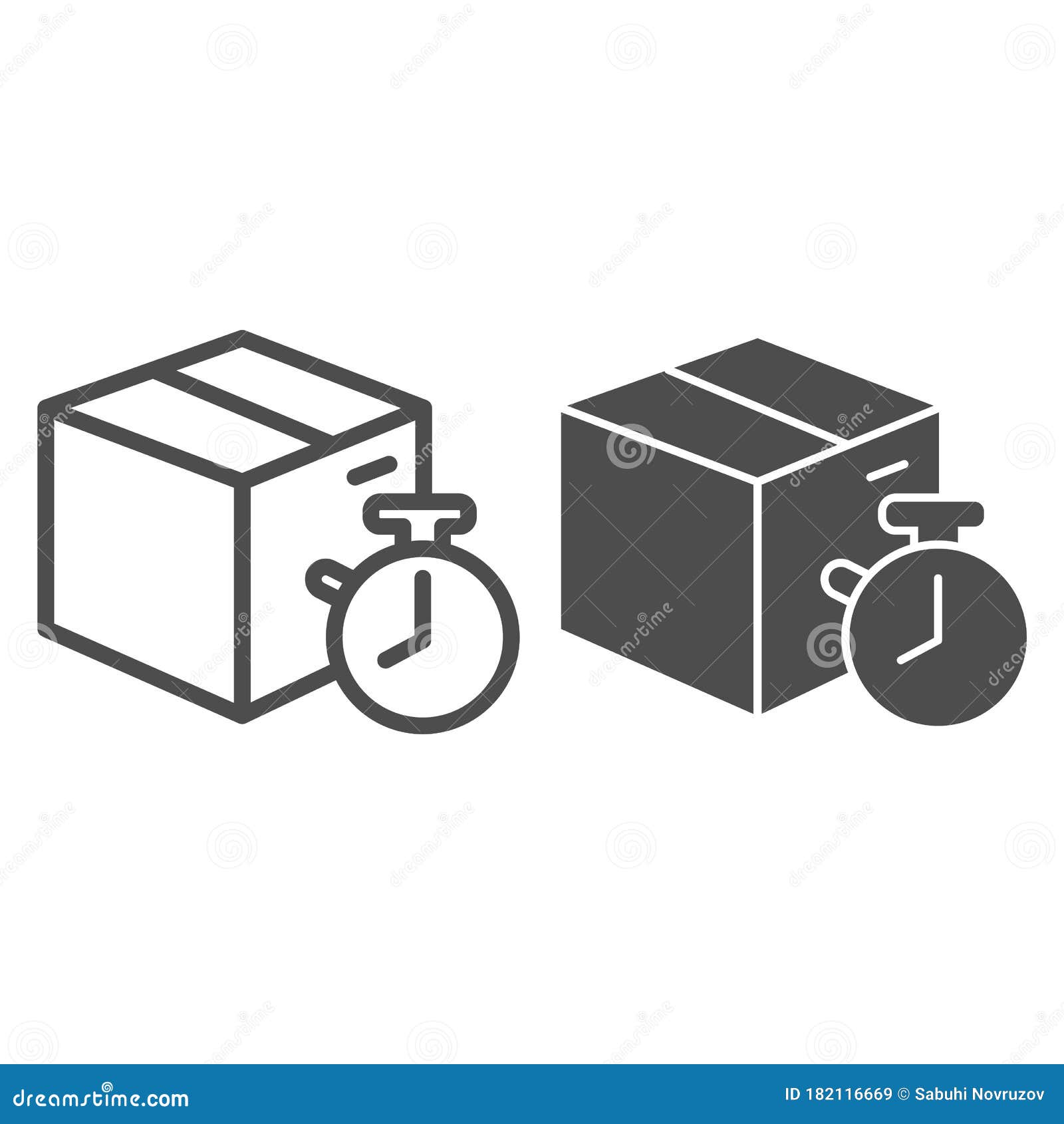 Cardboard Package with Clock Line and Solid Icon, Delivery and ...