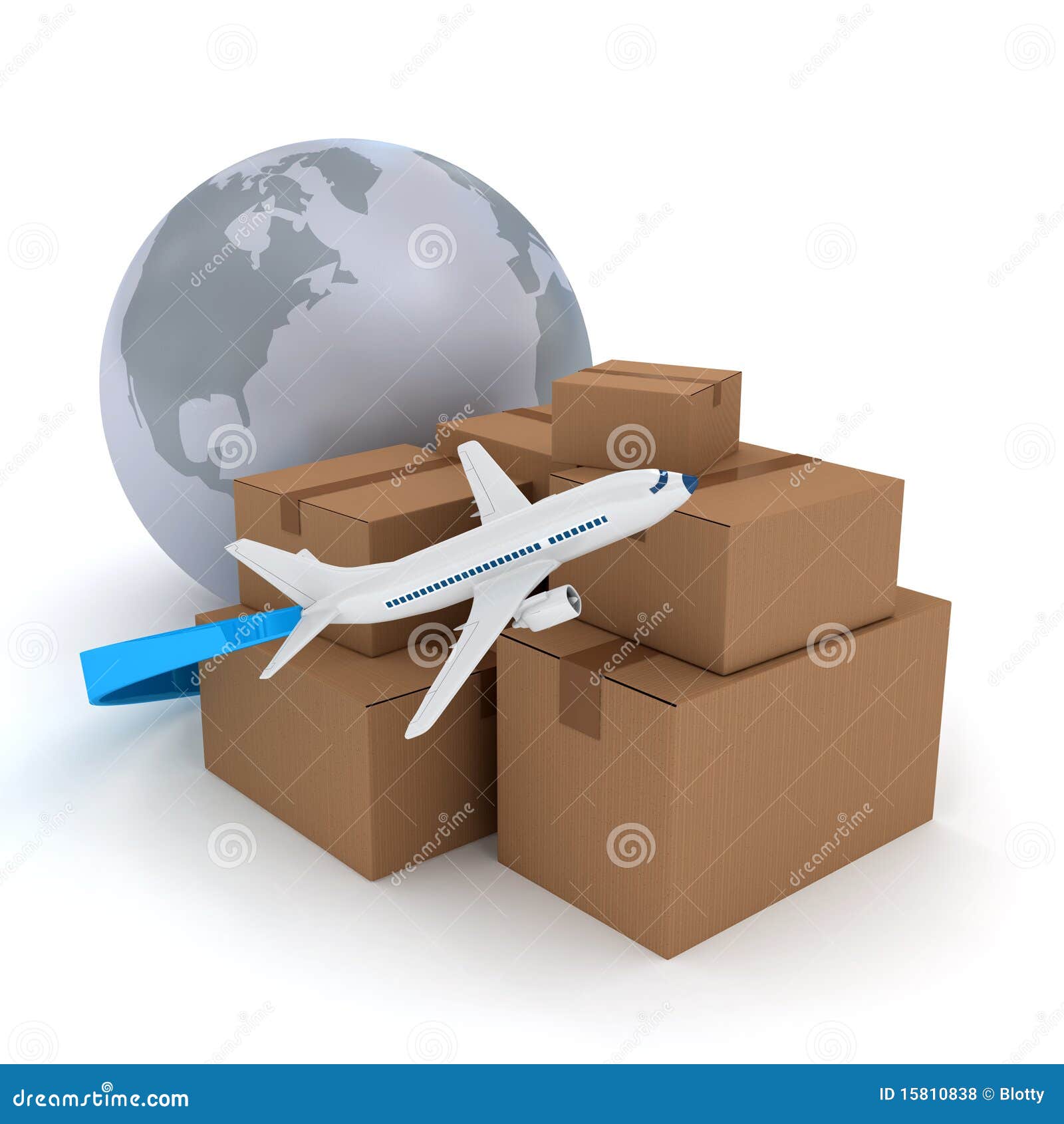 Cardboard Packages with Airplane Over White Stock Illustration ...