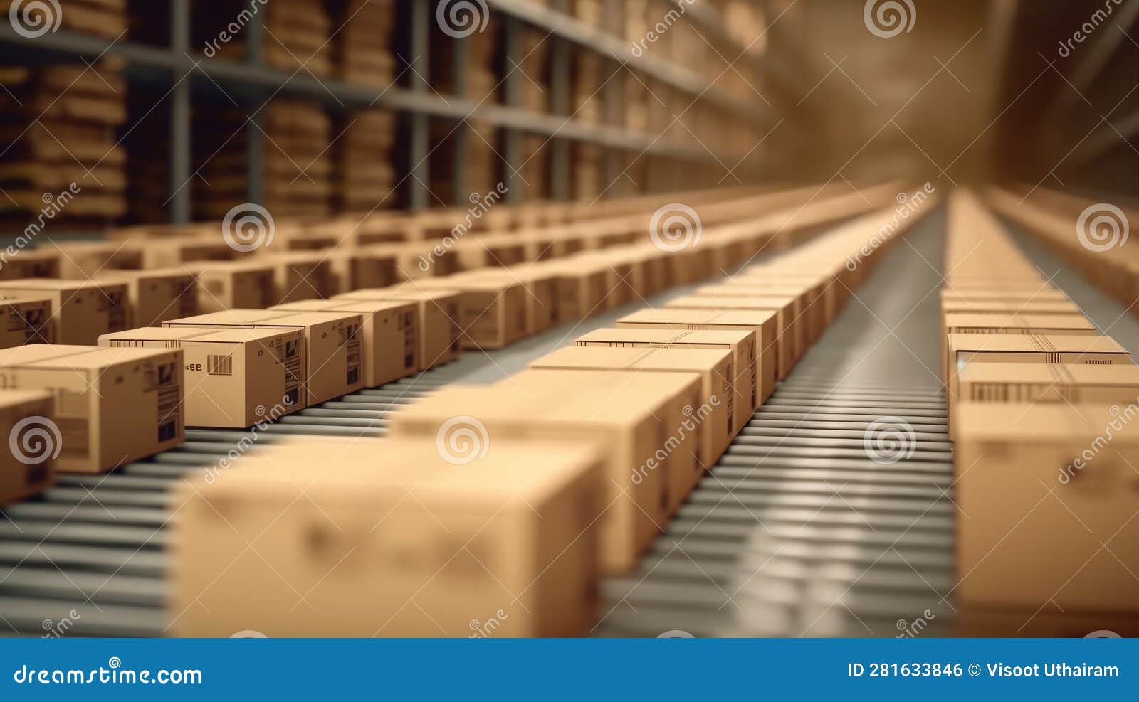Cardboard Packages Being Transported on Conveyor Belts Inside a ...