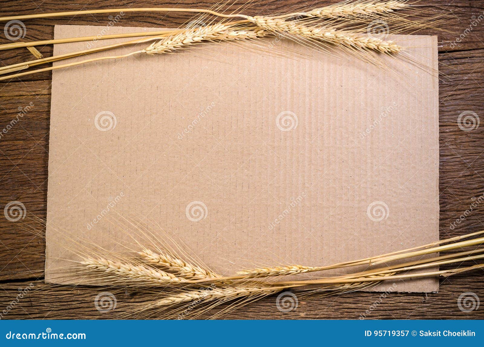 Cardboard Paper with Barley Grain on Wooden Table Stock Image - Image ...