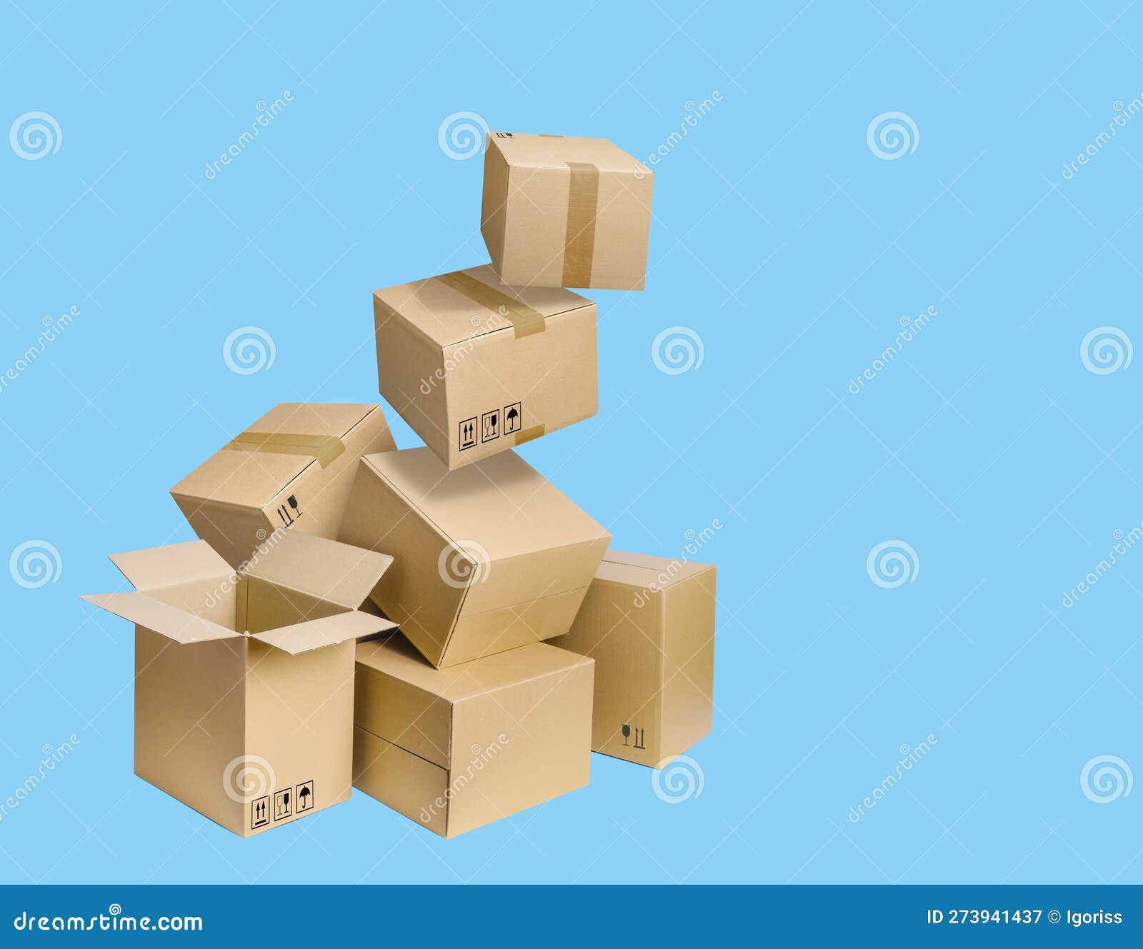 Cardboard Parcel Boxes Falling on Blue Background Stock Image - Image ...