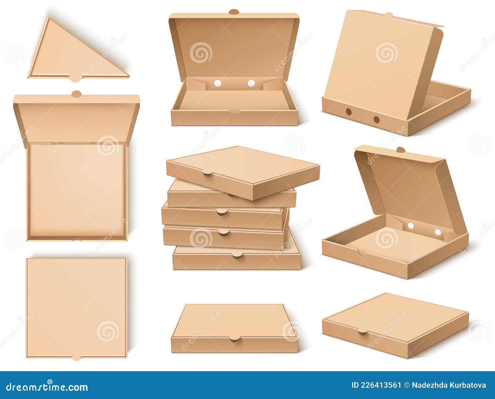 Cardboard Pizza Box. Realistic Craft Paper Food Packing Template, Open ...