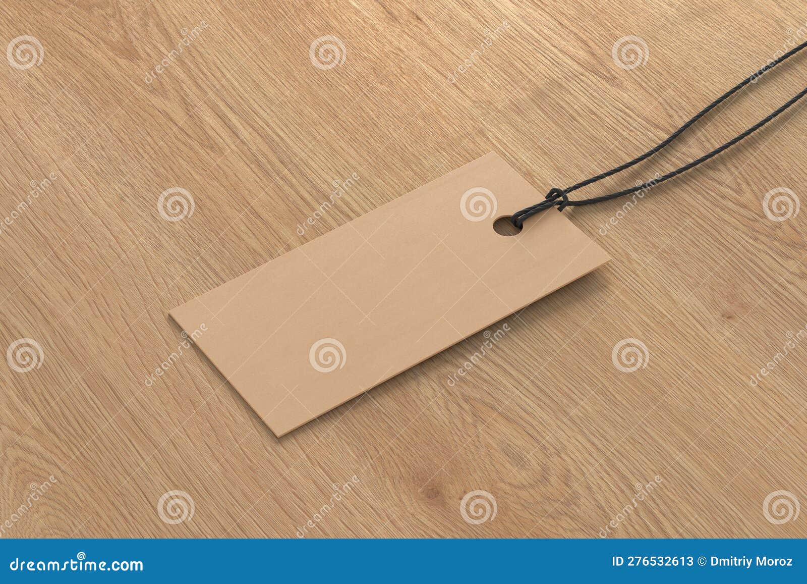 Cardboard Rectangular Tag Mockup on Wooden Background. Side View Stock ...