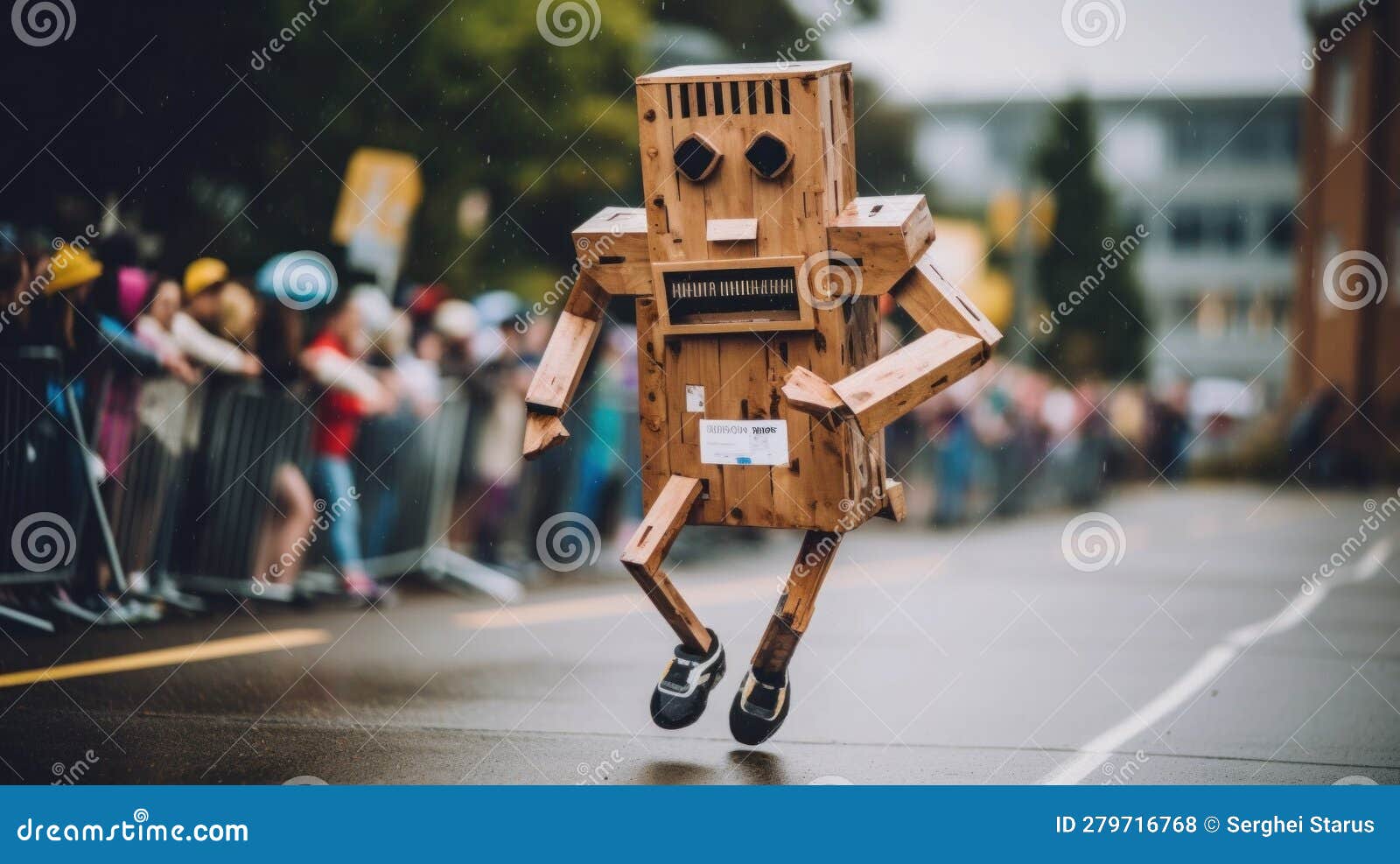 A Cardboard Robot is Running Down the Street. Generative AI Image ...