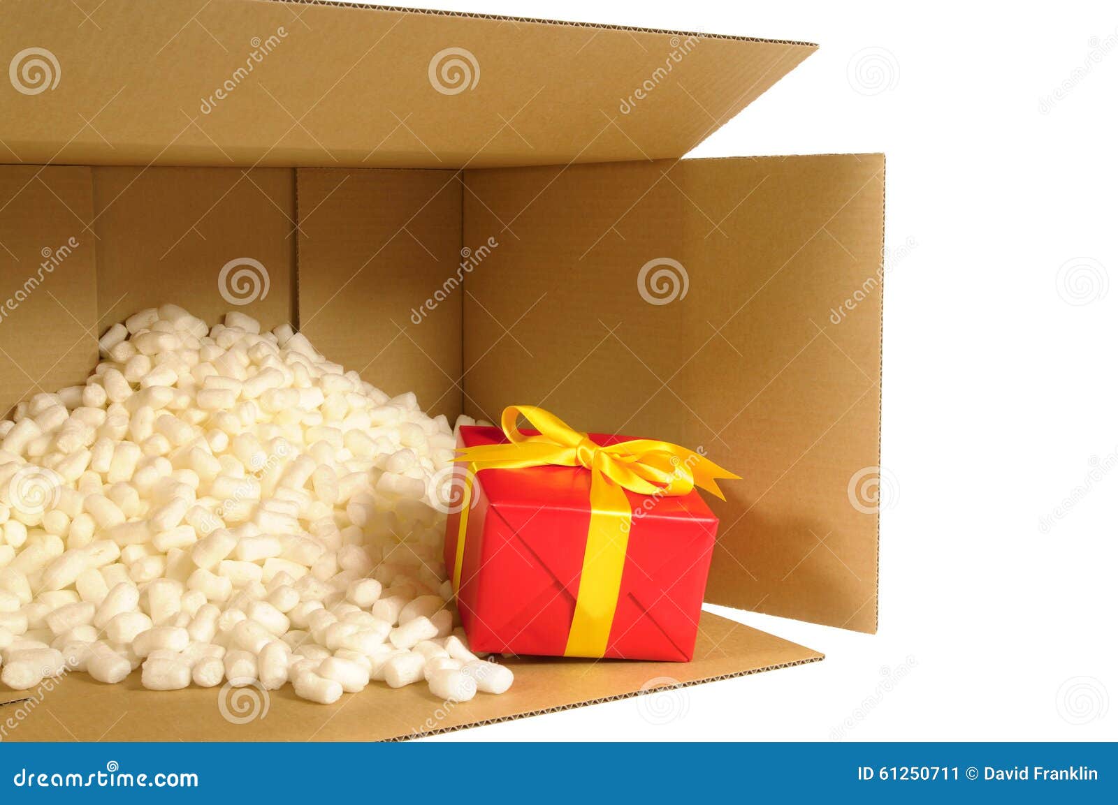 Cardboard Shipping Box, Smallred Gift Inside, Polystyrene Packing Nuts ...