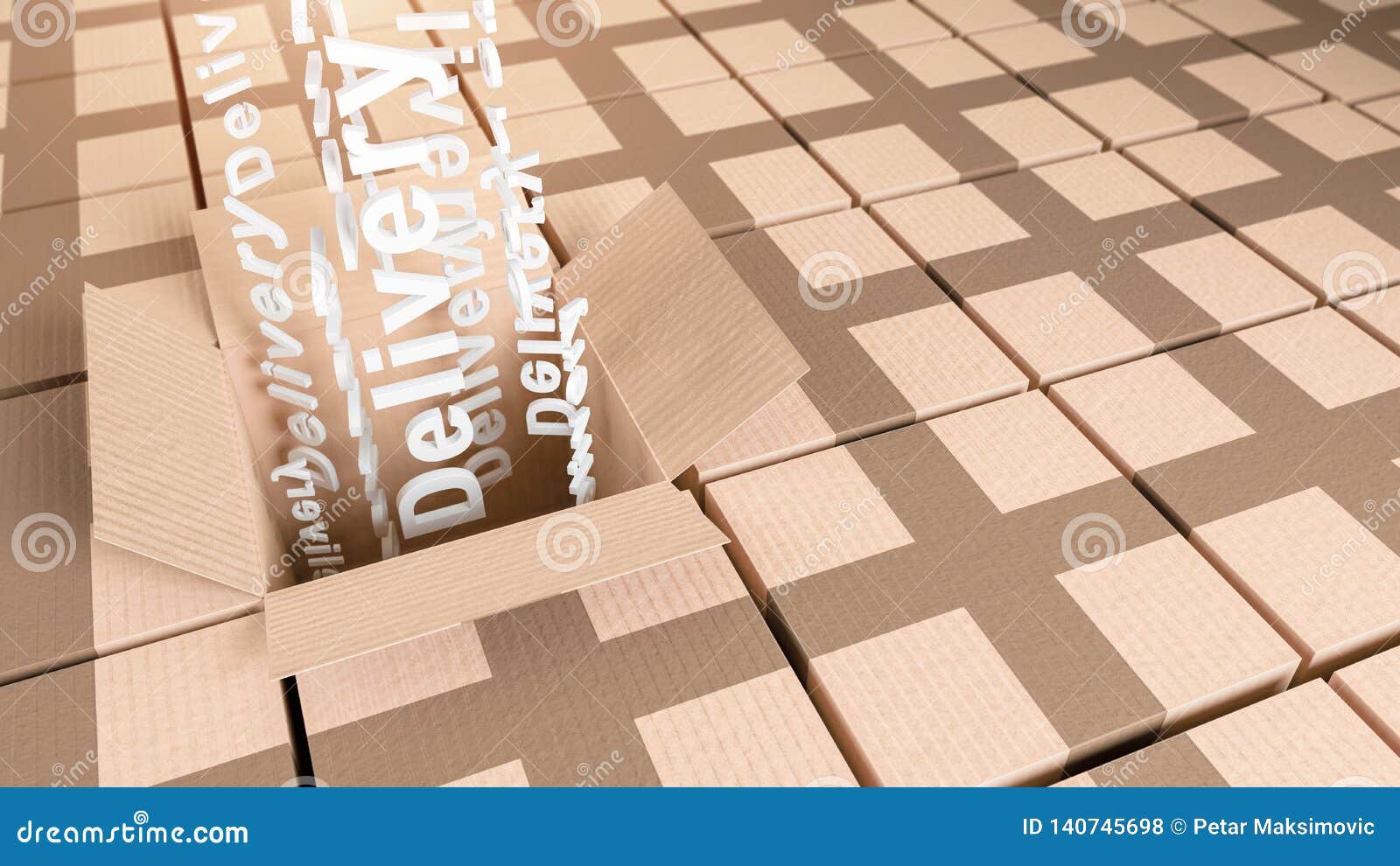 Cardboard Storage Boxes with Delivery Text Concept 3D Illustration ...