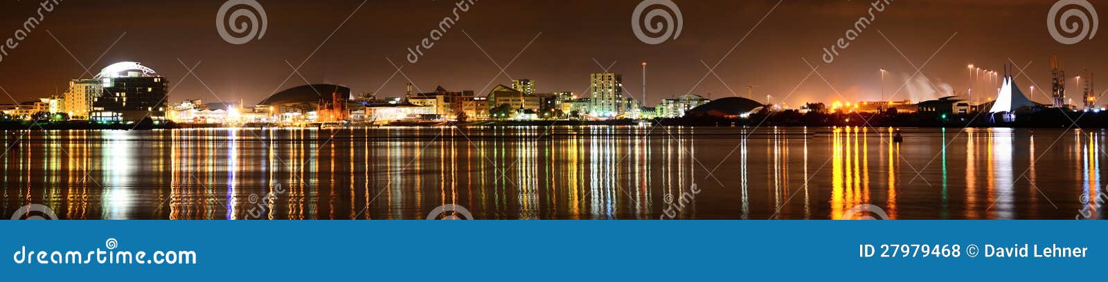 Cardiff Bay at night stock photo. Image of colour, orange - 27979468