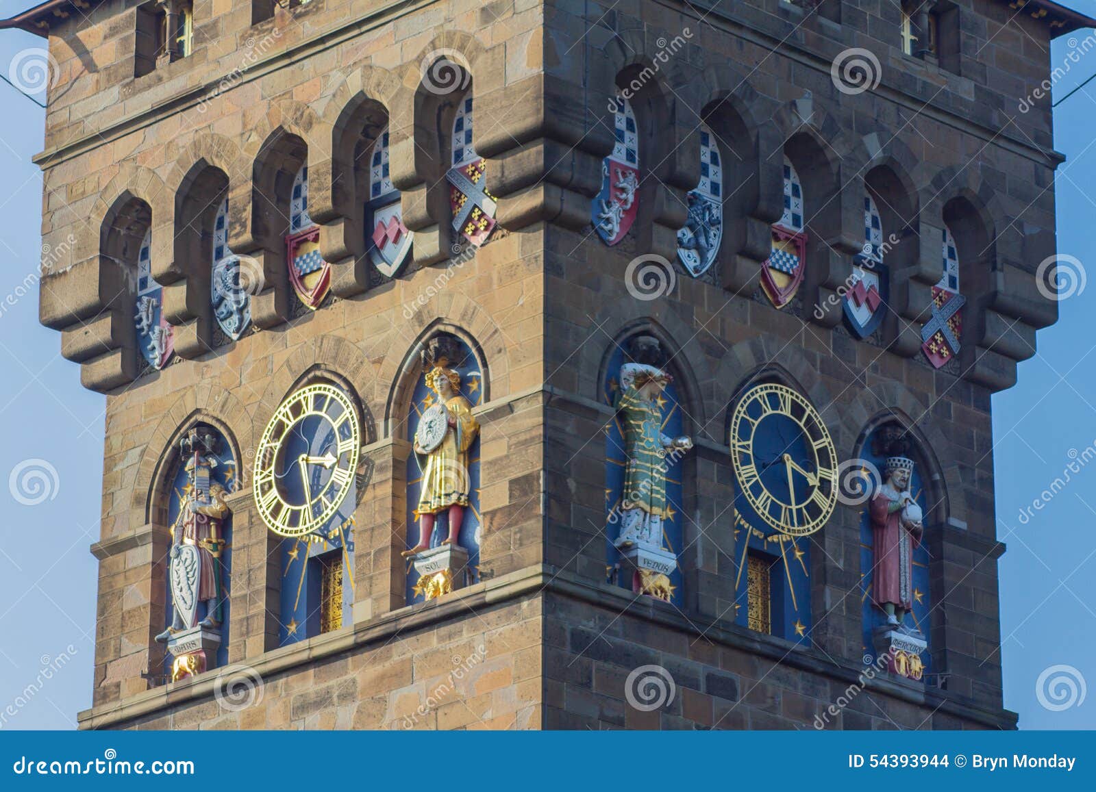 Cardiff Castle Clock Tower stock photo. Image of castle - 54393944