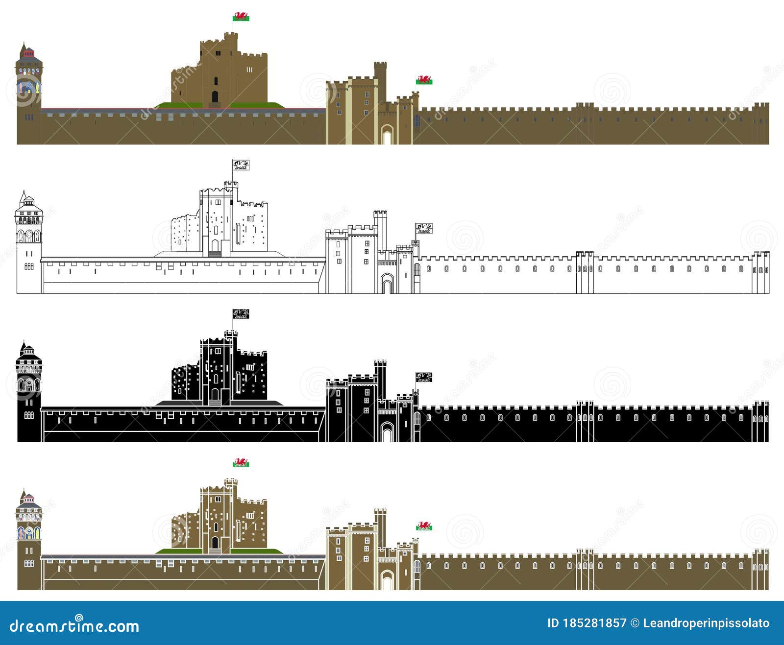 Cardiff Castle in Front View Stock Vector - Illustration of britain ...