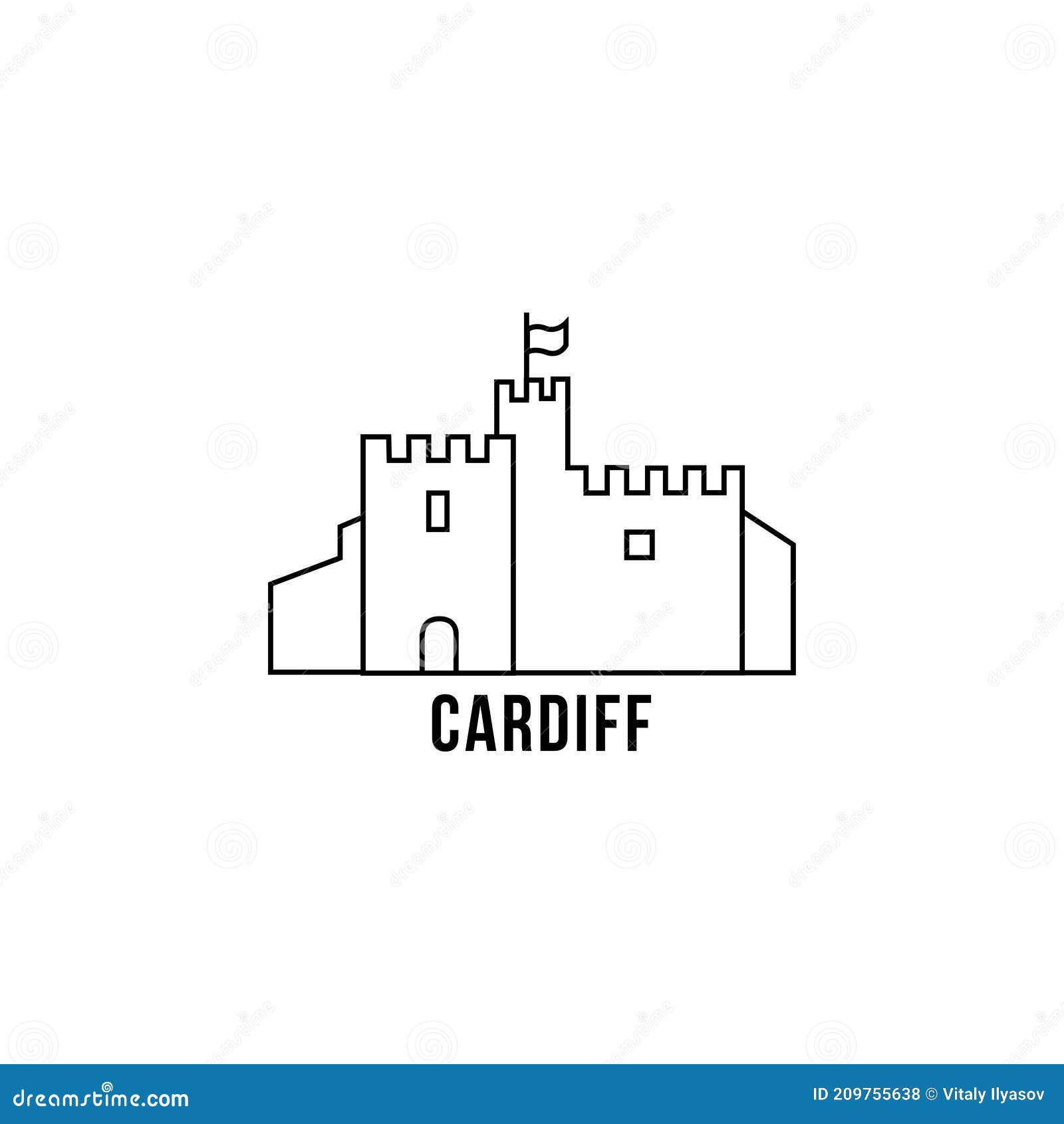 Cardiff Castle. Icon of City in Line Art Style Stock Vector ...