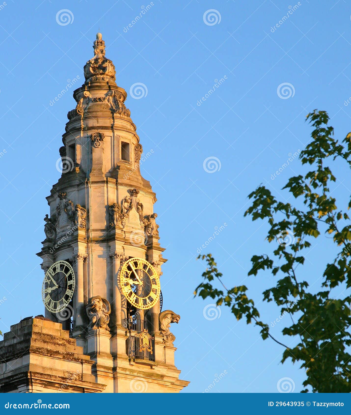 Cardiff City Town Hall Clock Tower Stock Image - Image of time, city ...