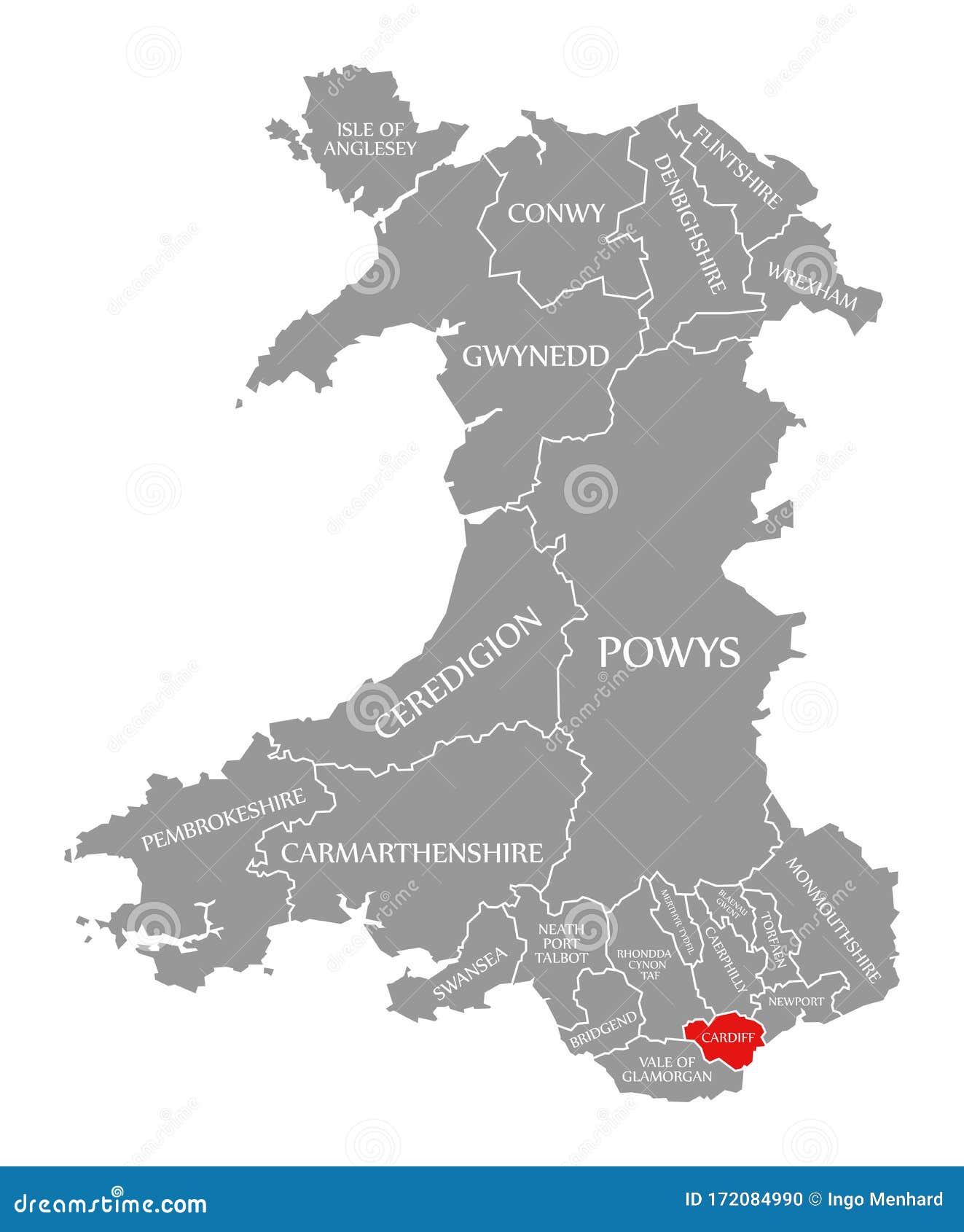 Cardiff Red Highlighted in Map of Wales Stock Illustration ... Cardiff Red Highlighted in Map of Wales Stock Illustration ...
