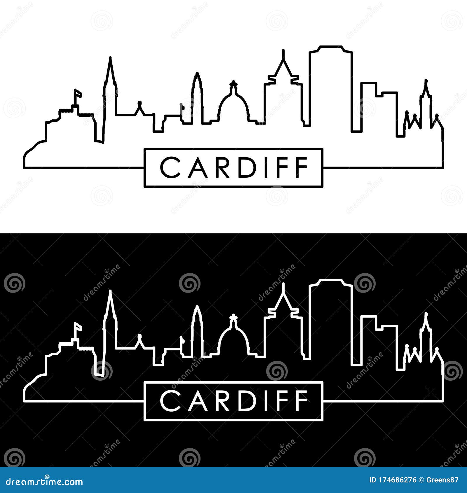 Cardiff Skyline And Landmarks Silhouette Cartoon Vector | CartoonDealer ...