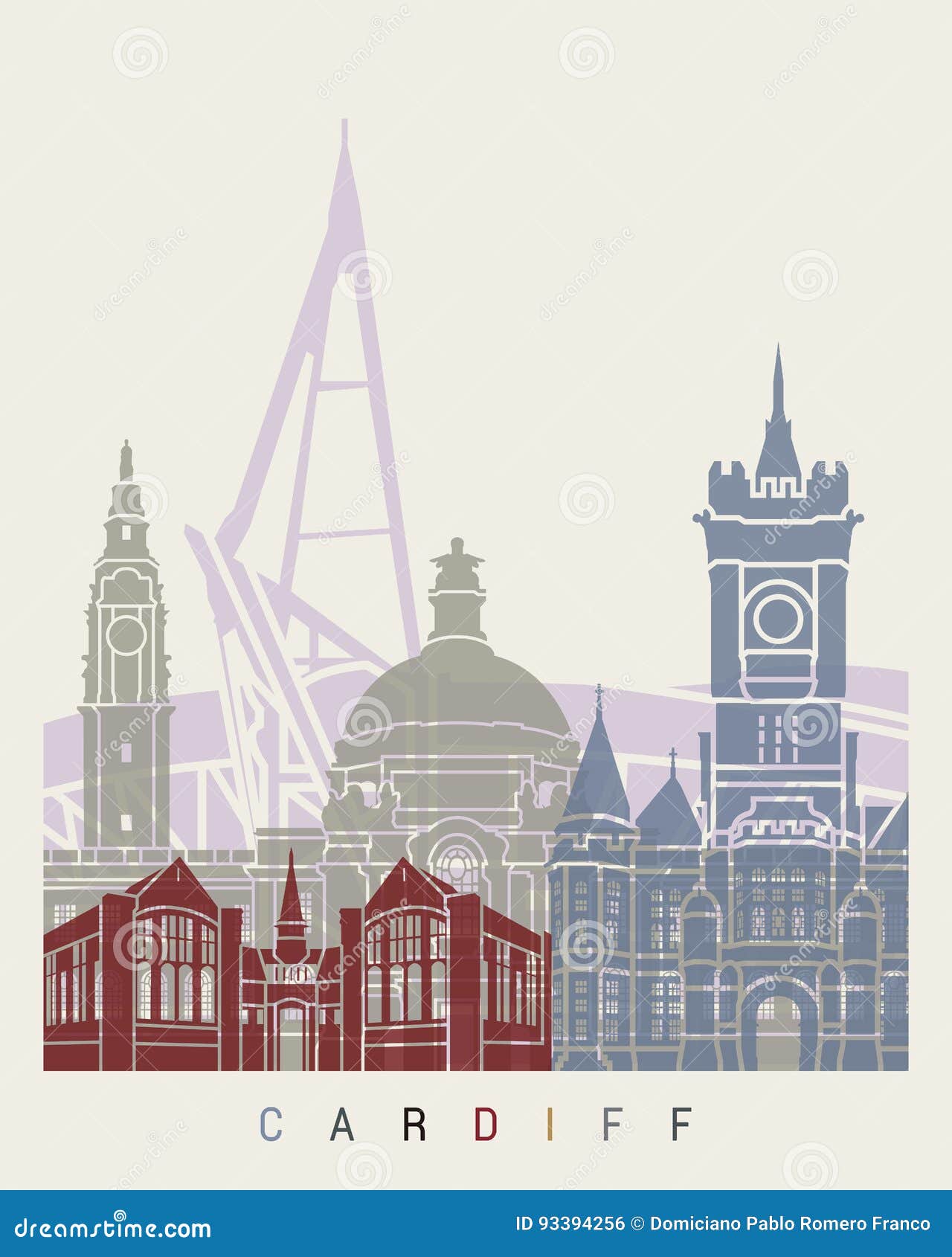 Cardiff skyline poster stock vector. Illustration of colorful - 93394256