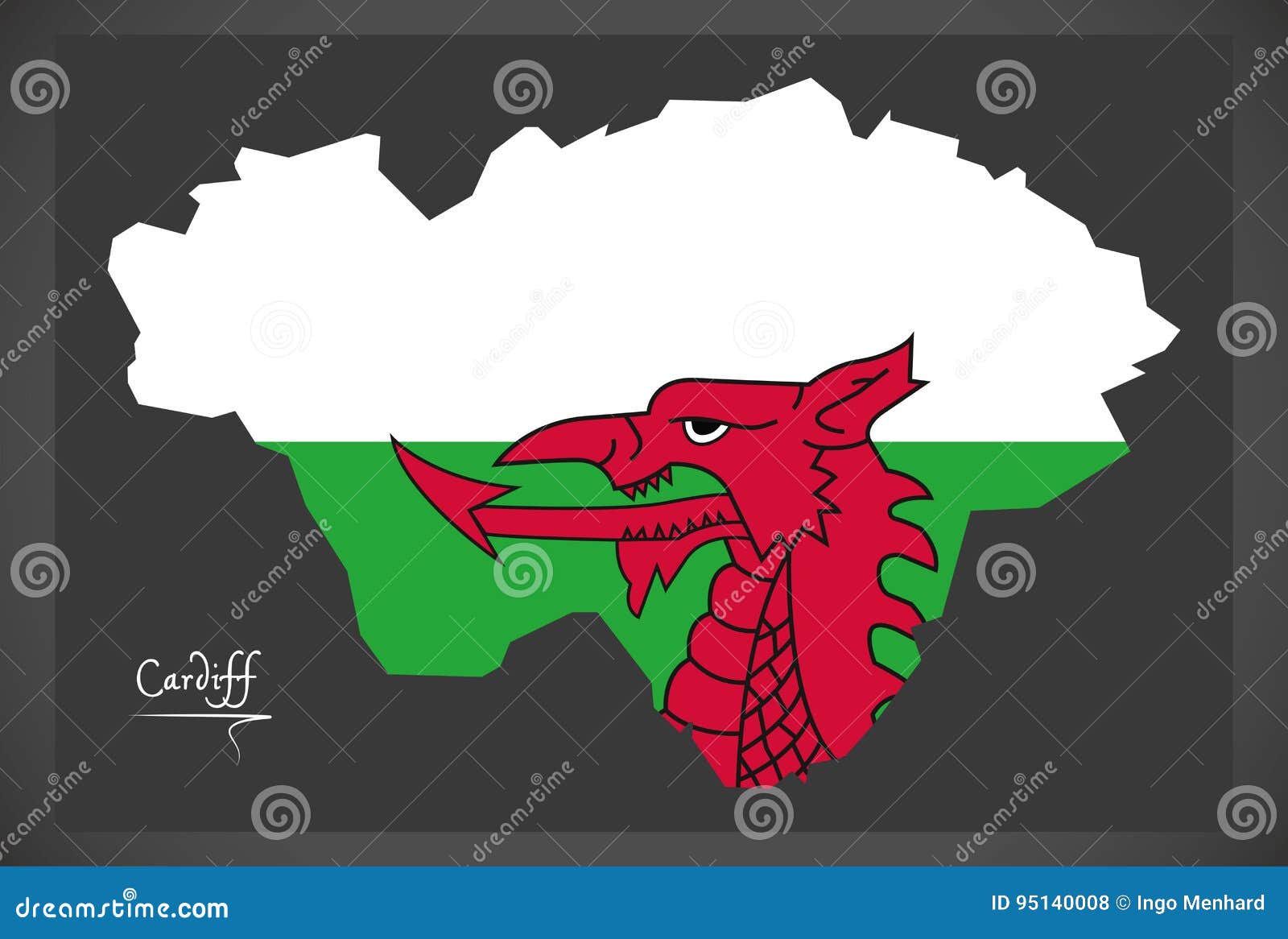 Cardiff Wales Map with Welsh National Flag Stock Vector - Illustration ...