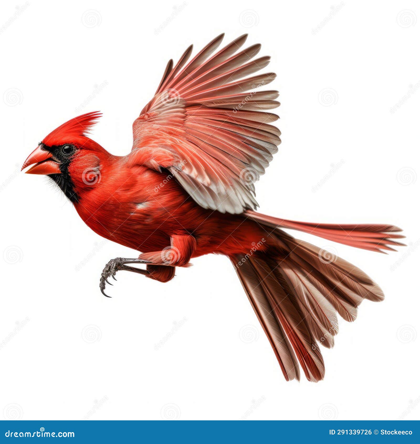 Intense Hyperrealistic Cardinal Flying Over White Background Stock ...