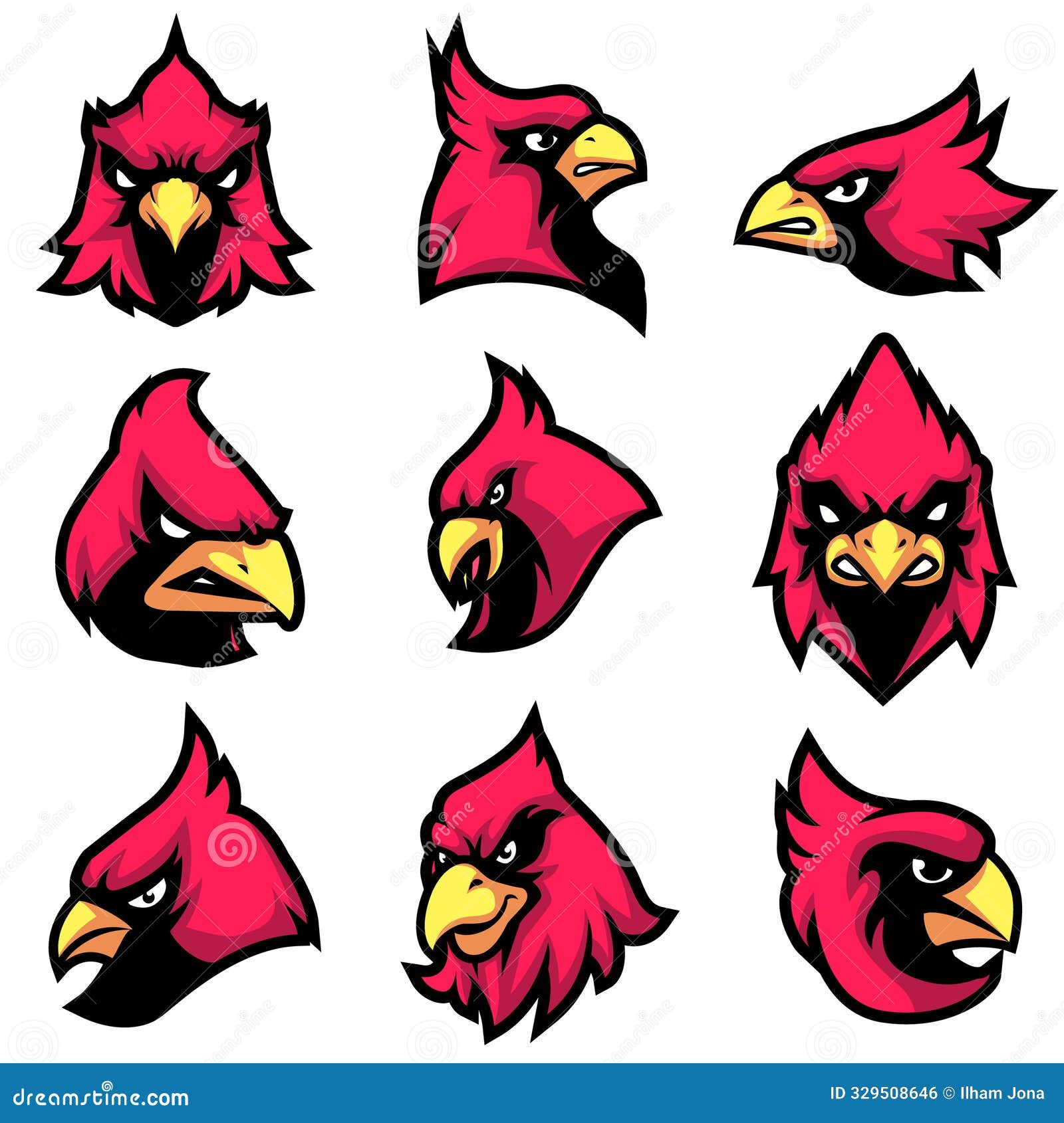 Cardinal Head Mascot Vector Logo Bundle Stock Vector - Illustration of ...