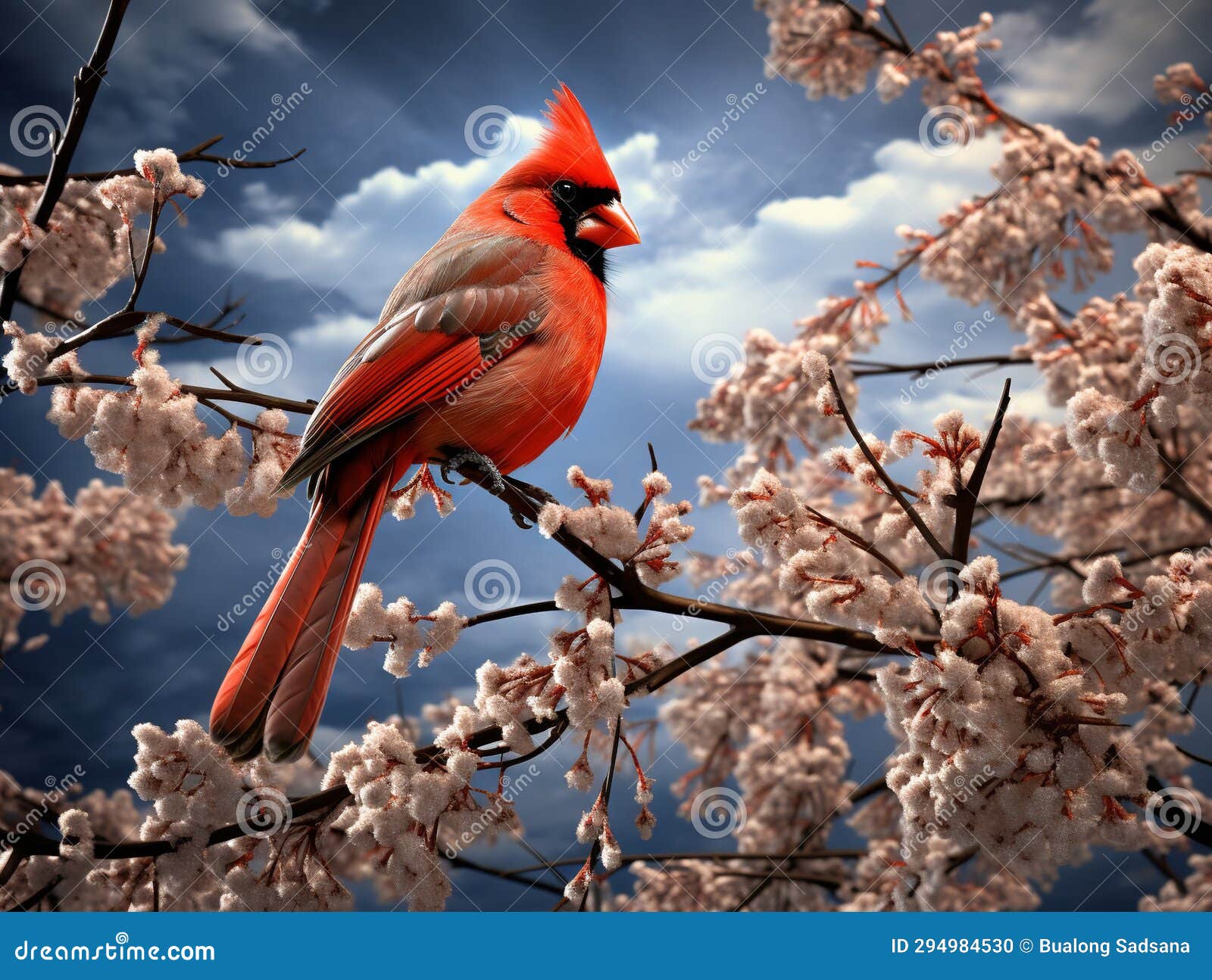 Cardinal Sitting in Bare Tree Stock Illustration - Illustration of ...