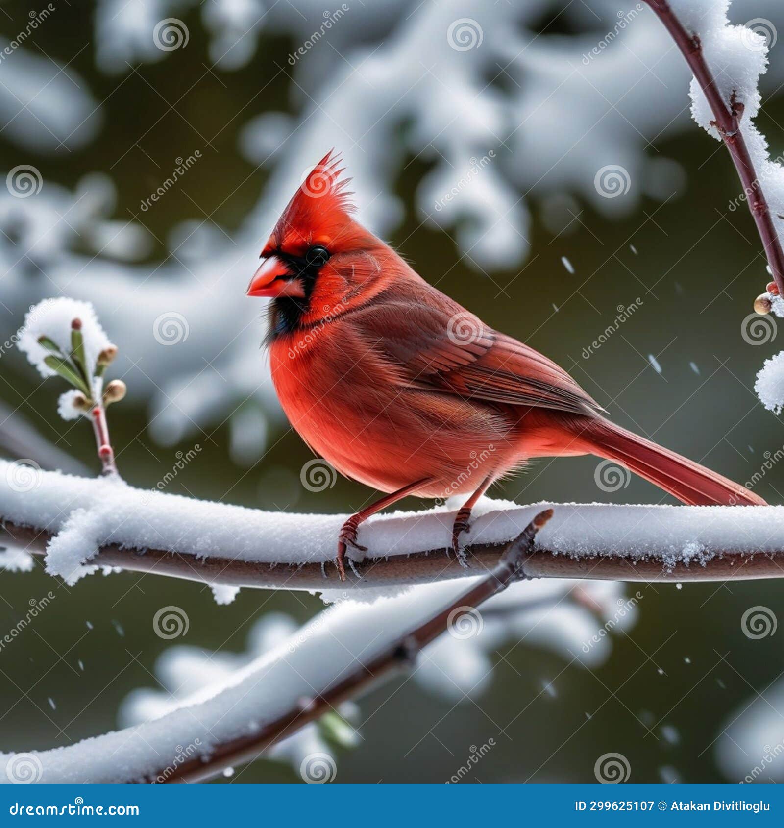 A Cardinal on a Snowy Branch at Christmas Stock Image - Image of ...