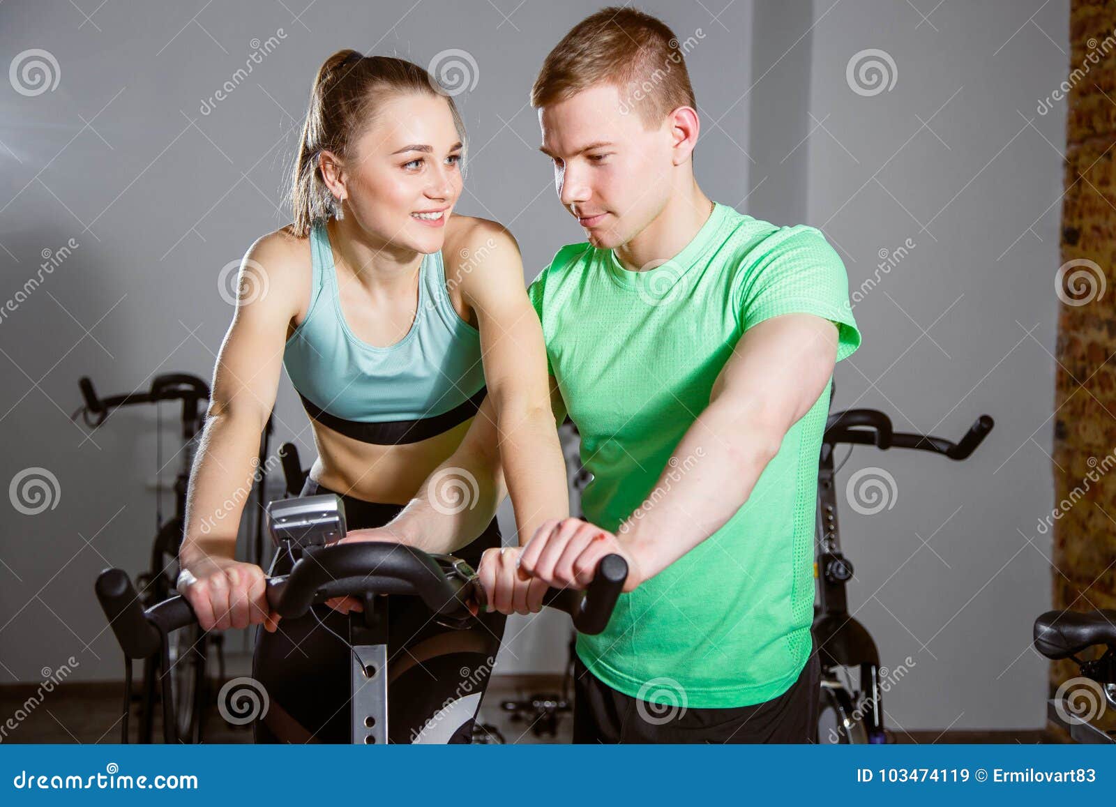 Cardio Training with Personal Trainer. Stock Image - Image of biking ...